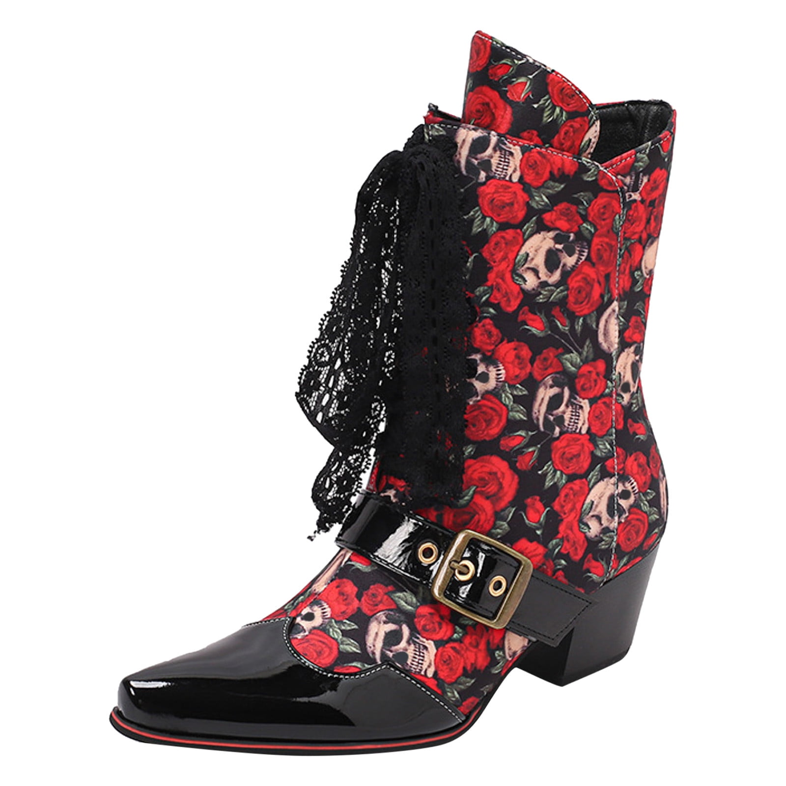 Mepaouo Womens Cowboy Ankle Boots Lace Bold Goth Cowgirl Chelsea ...