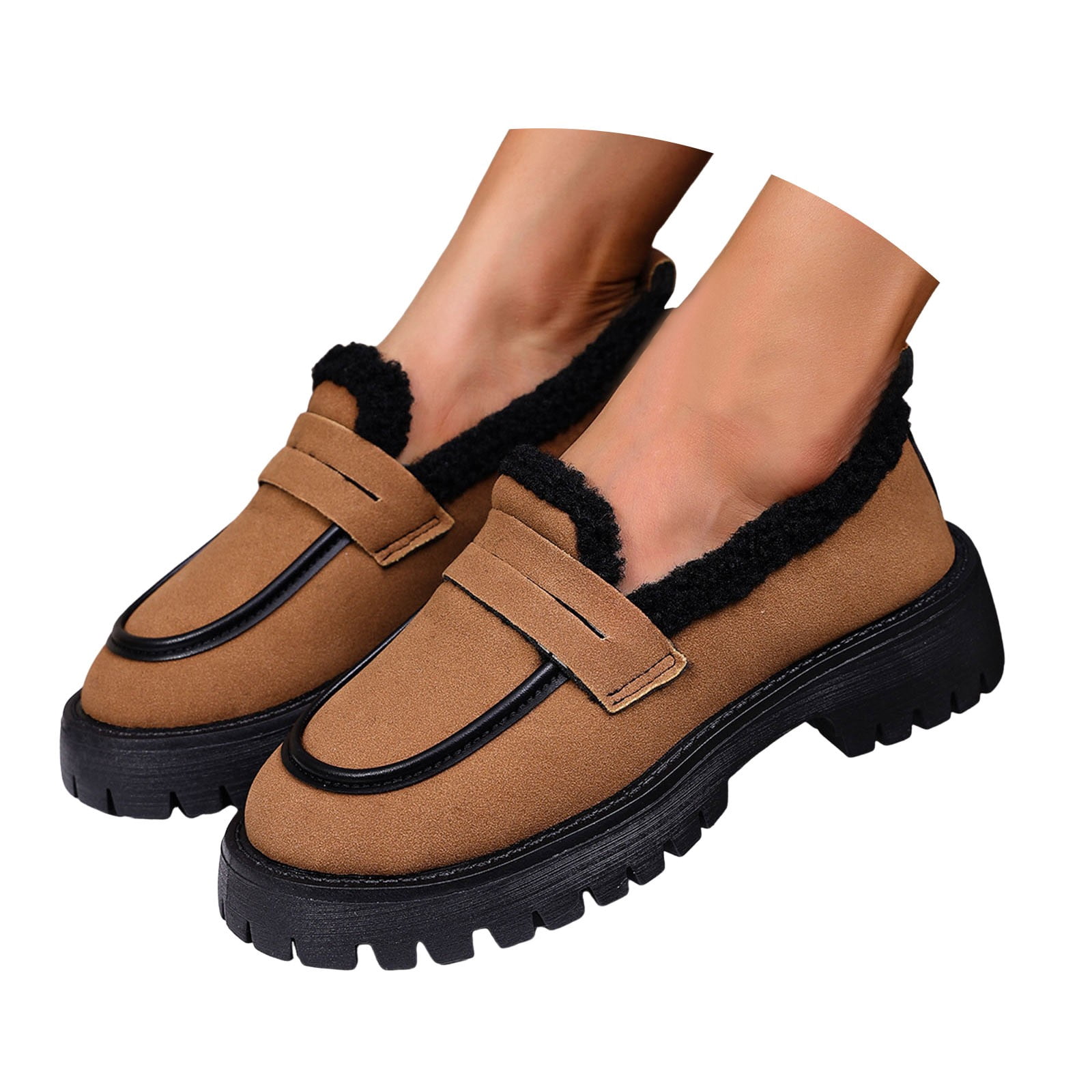 Mepaouo Womens Fleece Casual Loafer Shoes Suede Platform Slip on Penny ...