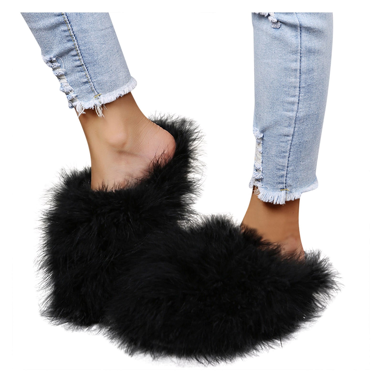 Mepaouo Womens Fluffy House Slippers Winter Fashion Warm Fuzzy Slippers ...