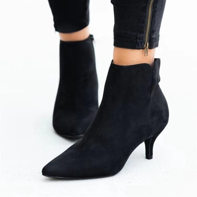 Mepaouo Womens Kitten Heel Ankle Boots Pointed Toe Suede Fall Winter ...