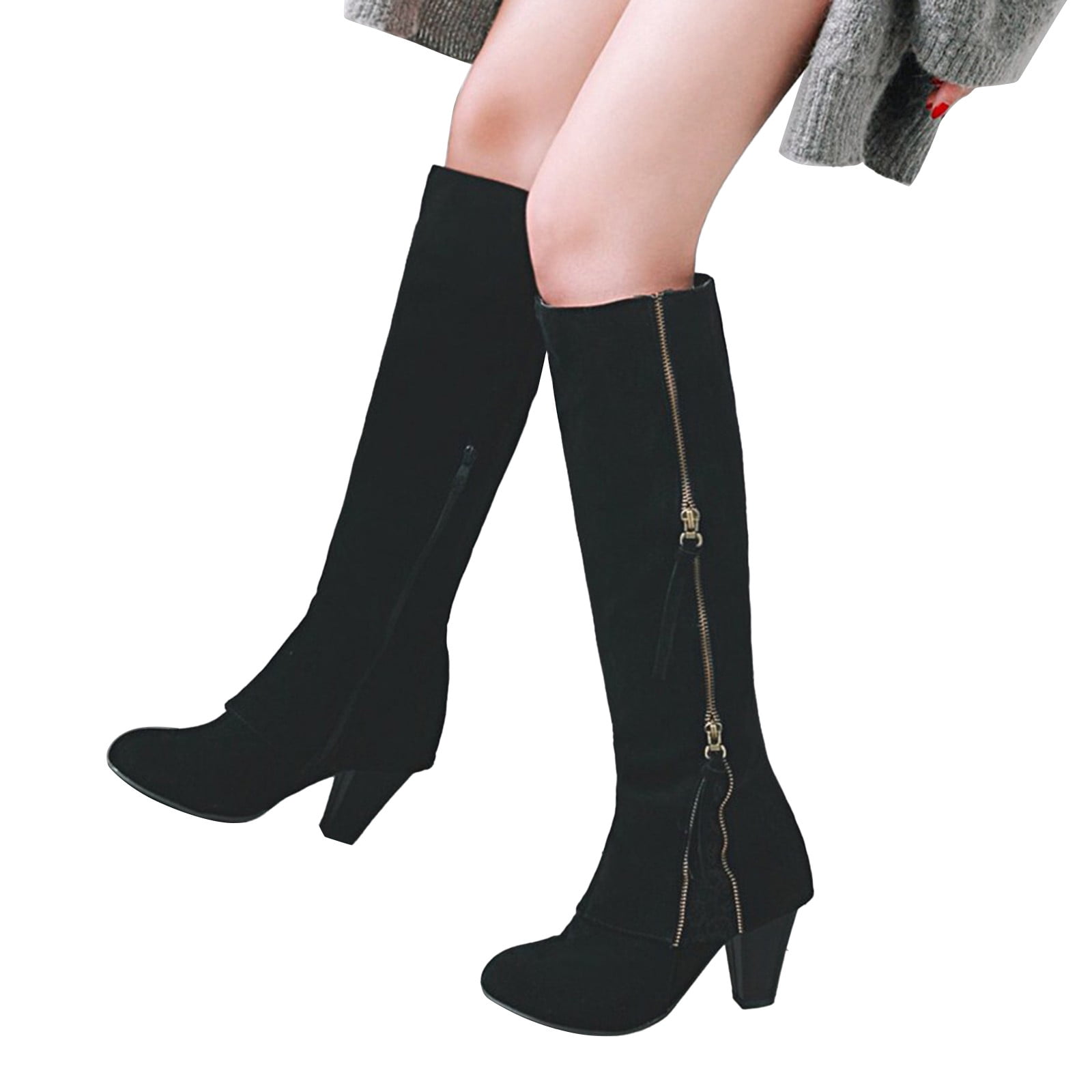 Mepaouo Womens Knee High Boots Fold Over Round Toe Suede Slouchy Sexy ...
