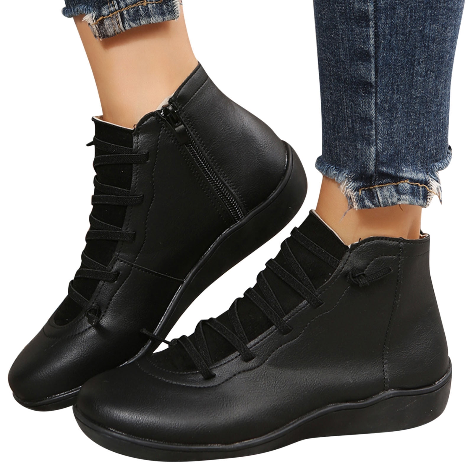 Mepaouo Womens Lace up Ankle Boots Arch Support Flat Short Booties Non ...