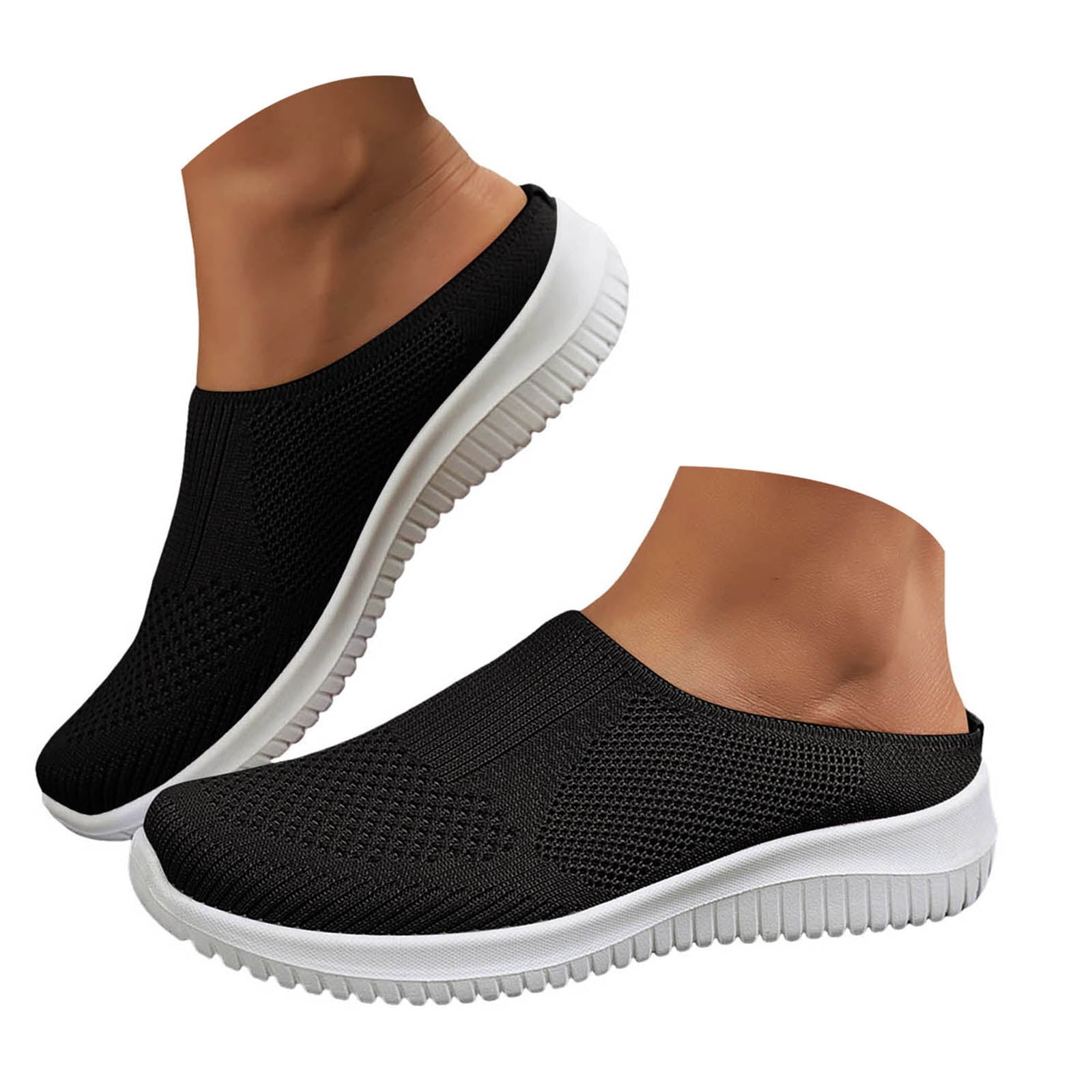 Mepaouo Womens Mesh Mules Breathable Backless Slip on Shoes Knit Flats ...