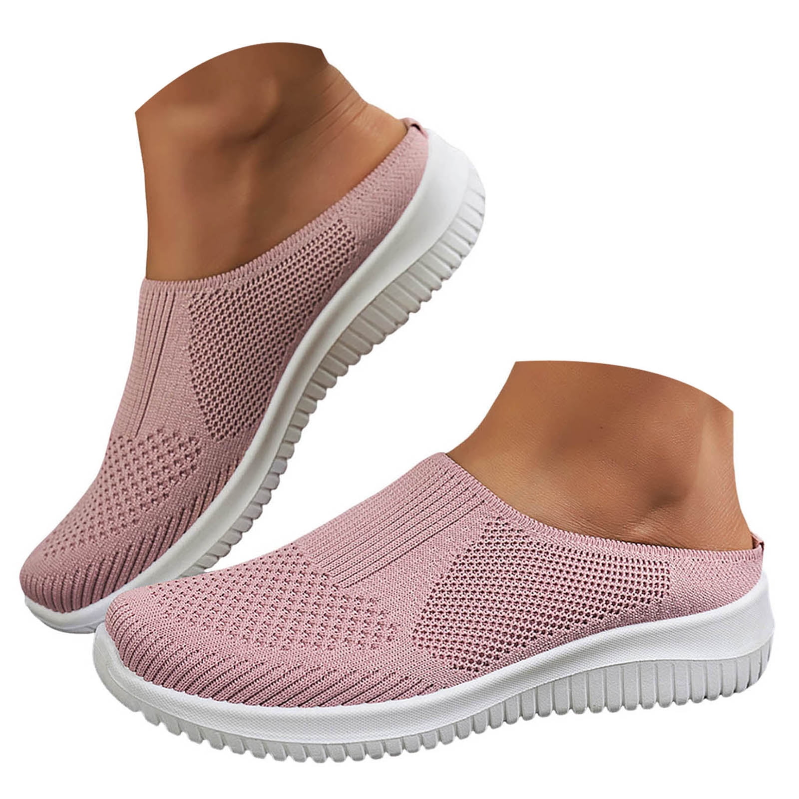 Mepaouo Womens Mesh Mules Breathable Backless Slip on Shoes Knit Flats ...