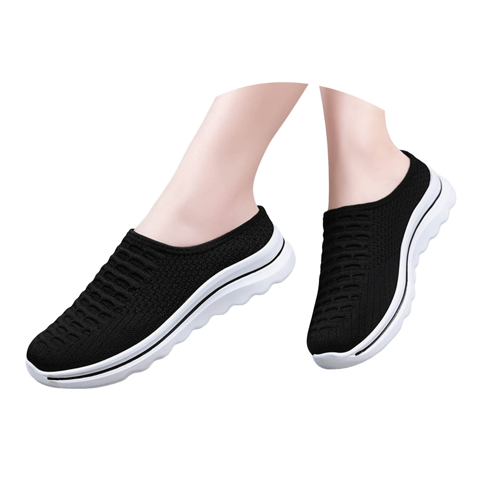 Mepaouo Womens Mesh Mules Slip on Shoes Backless Sneakers Knit Flats ...