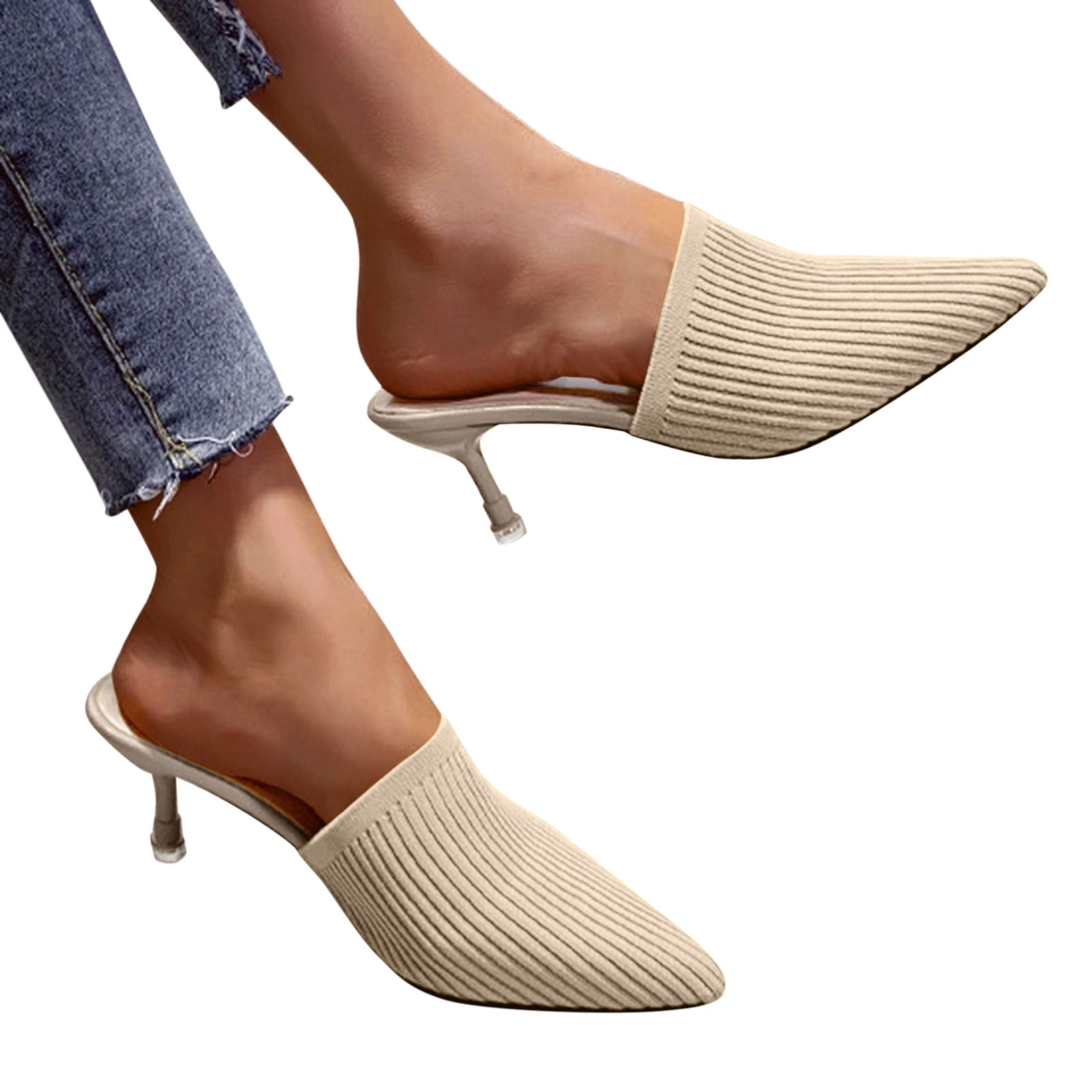 Mepaouo Womens Mules Heels Pointed Toe Slingback Kitten Heels Casual ...