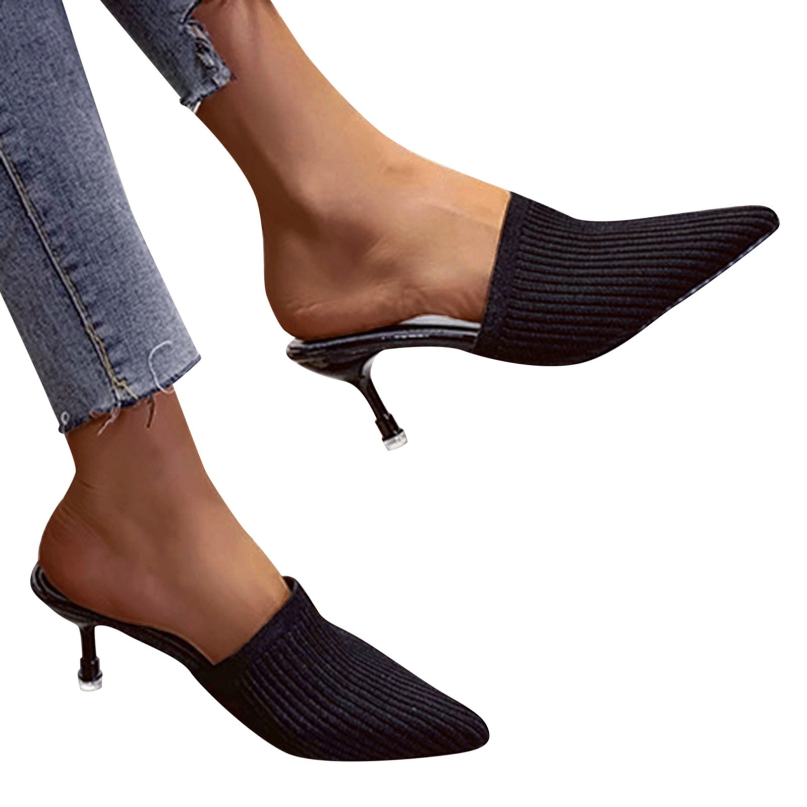 Mepaouo Womens Mules Heels Pointed Toe Slingback Kitten Heels Casual ...