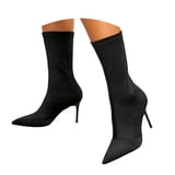 Mepaouo Womens Pointed Toe Sock Booties Stiletto Heel Winter Mid Calf ...