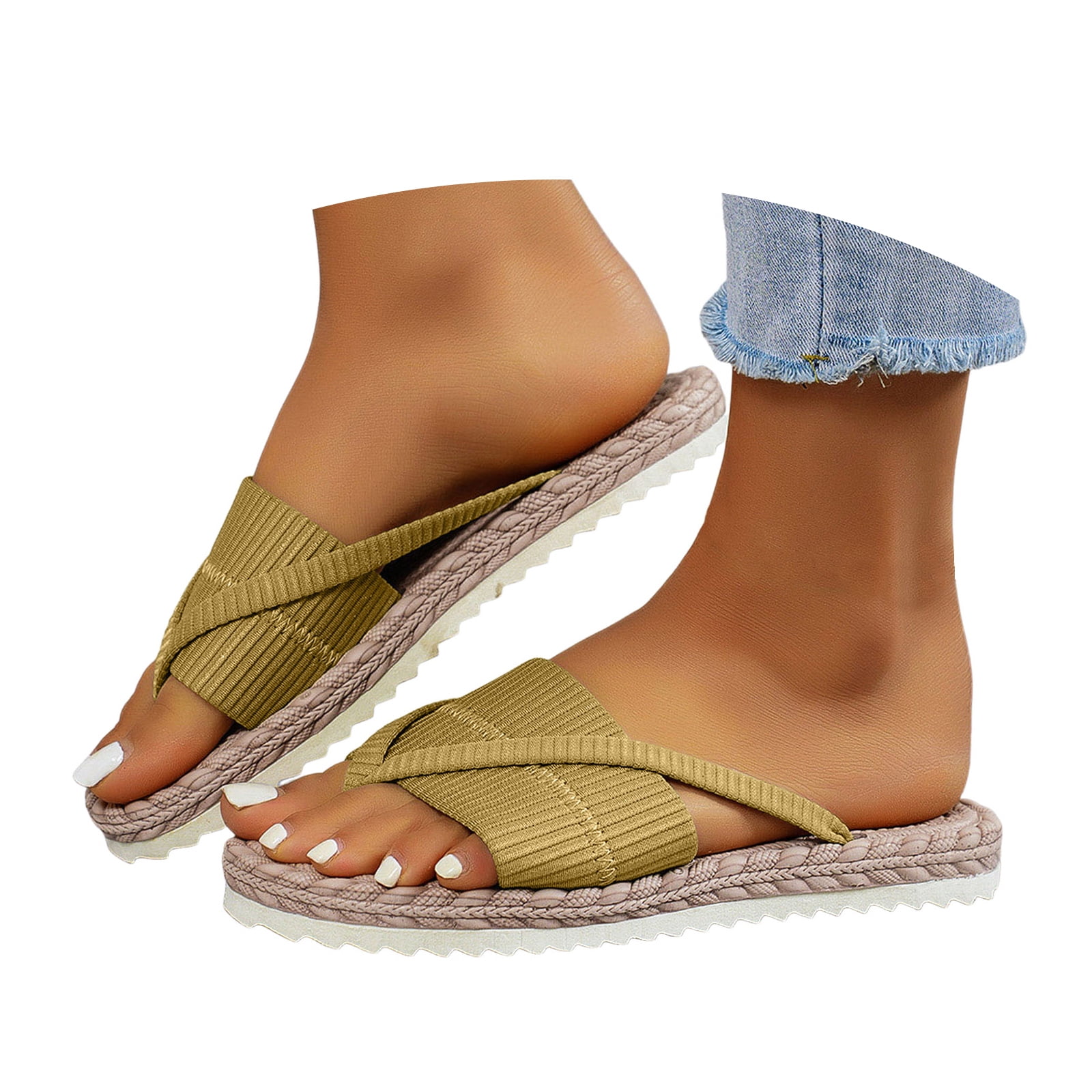 Mepaouo Womens Slip on Flip Flops Strappy Summer Gladiator Flat Sandals ...