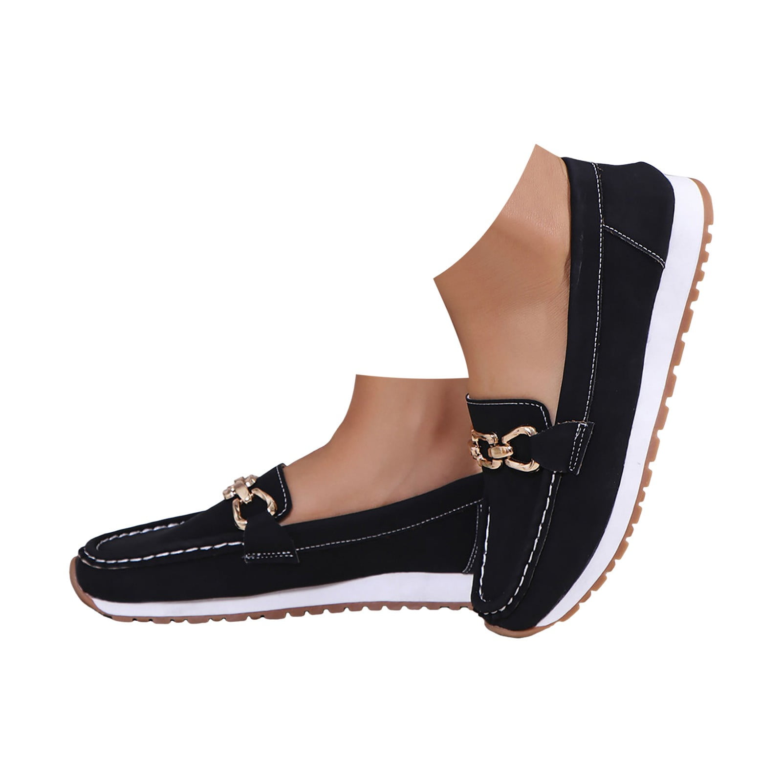 Mepaouo Womens Slip on Shoes Leather Low Wedge Casual Loafers Business ...