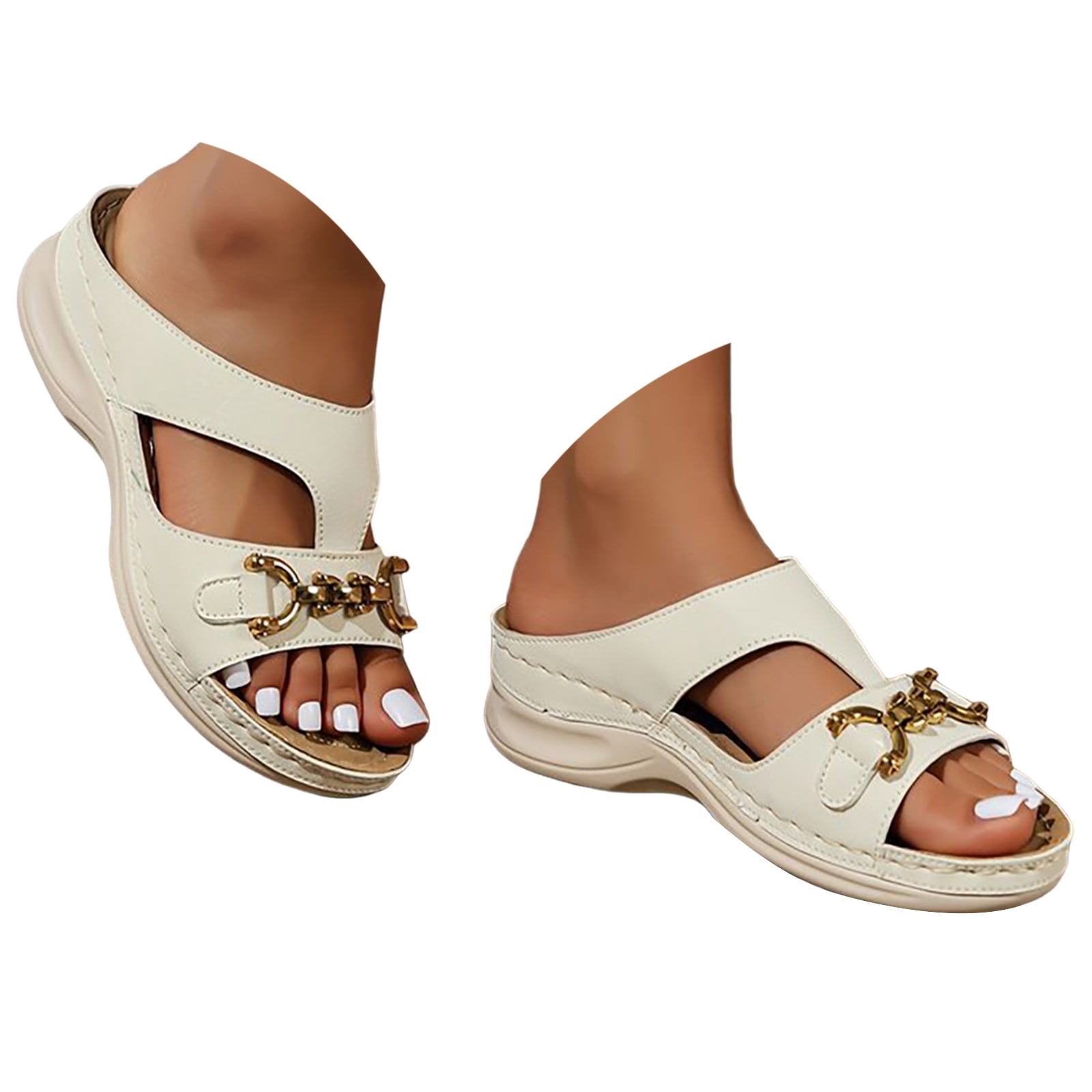 Mepaouo Womens Wedge Sandals Rubber Arch Support Walking Sandal Casual ...