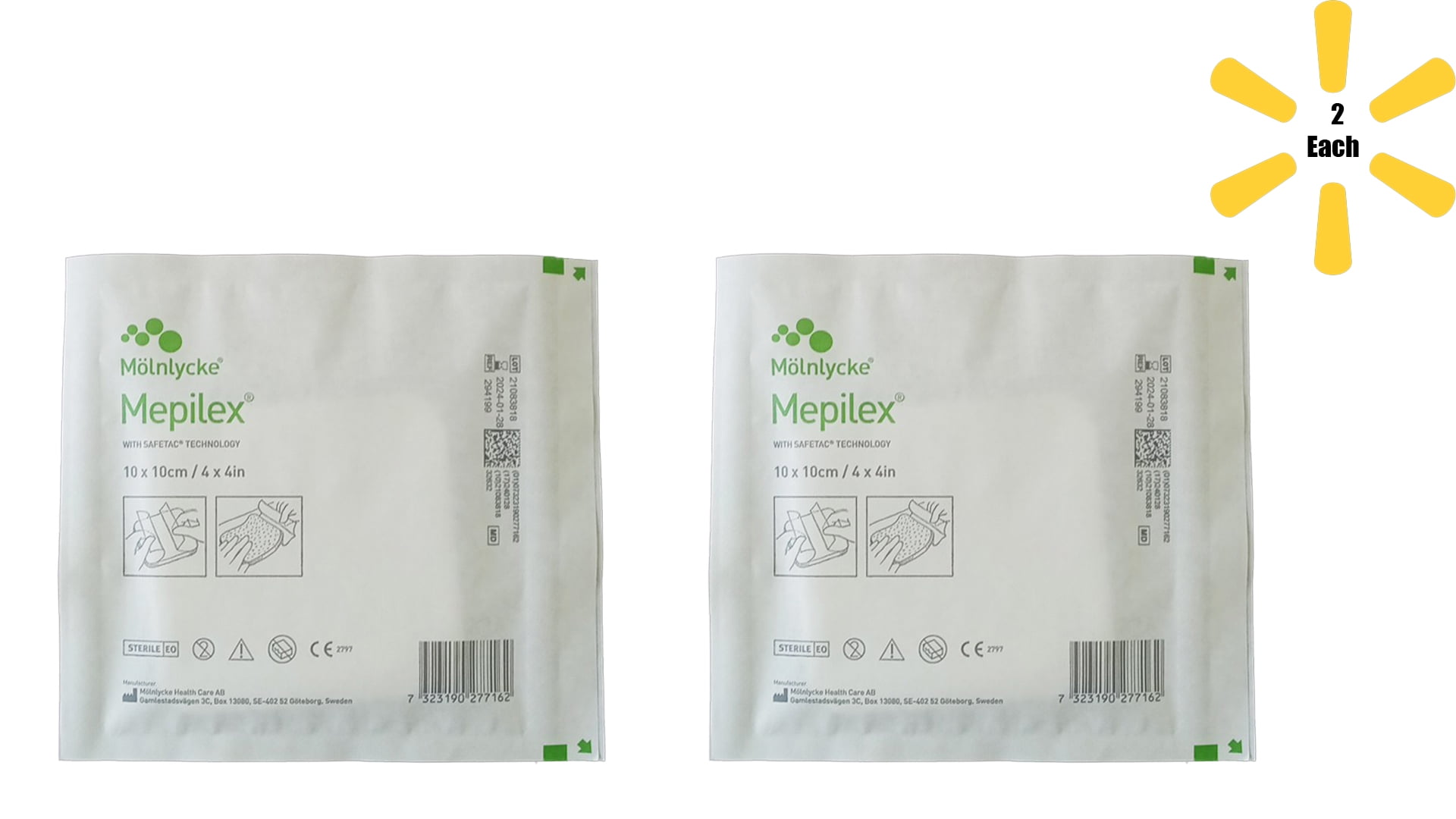 Mepilex Silicone Foam Dressing 4 x 4 inch Square Silicone Adhesive, 2 ...