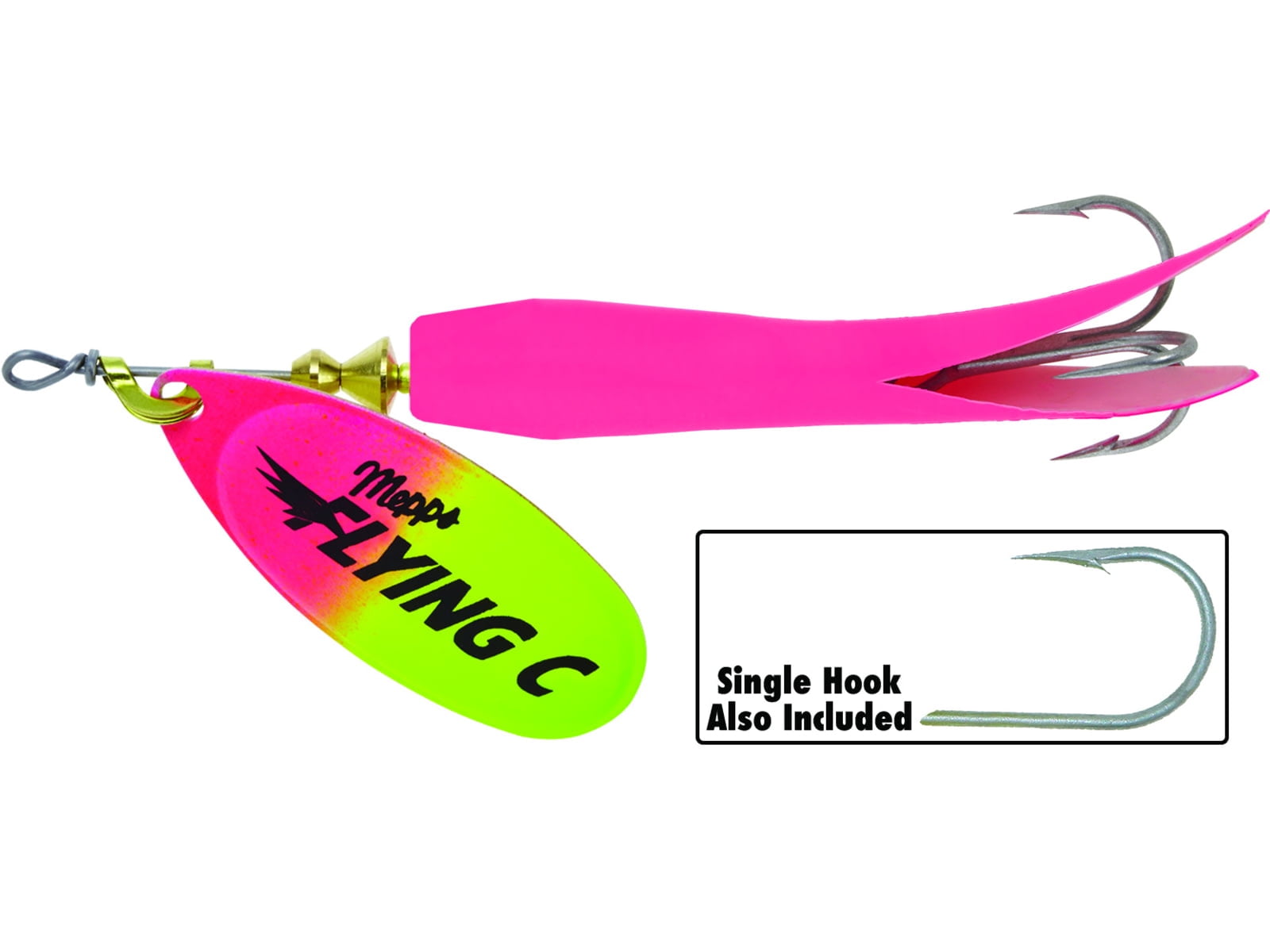 Mepps Flying C In-Line Spinner, 4 3/4in, 7/8 oz Treble/Single Hook, Hot ...