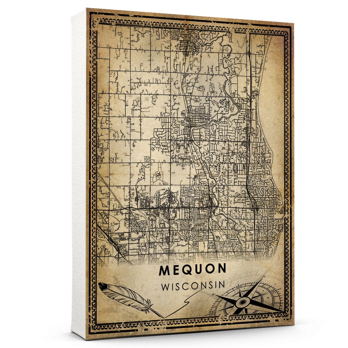 Mequon Vintage Map Prints Canvas, Wisconsin Map Art Canvas, Canvas ...