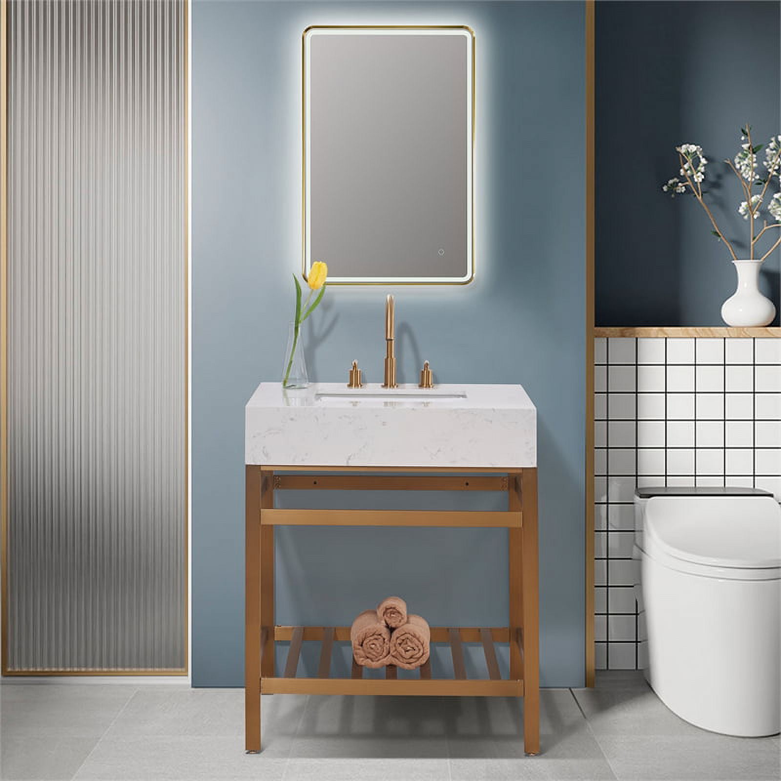 Merano 30" Single Stainless Steel Vanity Console in Brushed Gold with ...