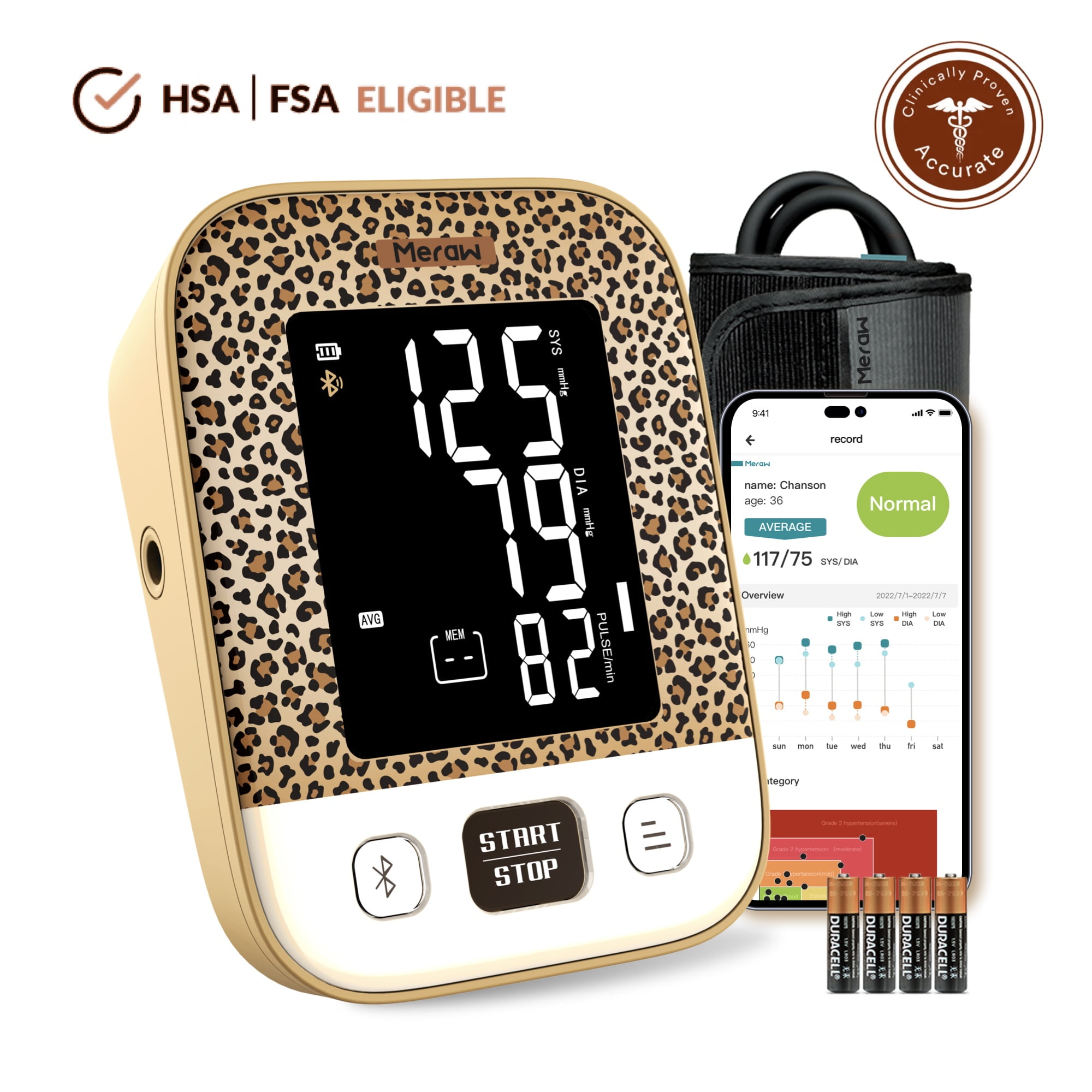 Meraw Cedar Arm Blood Pressure Monitor, Bluetooth App, Automatic Cuff 8 ...