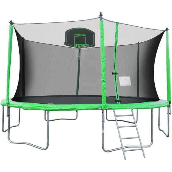 Merax 14-Foot Trampoline with Enclosure, Basketball Hoop, Ladder for ...