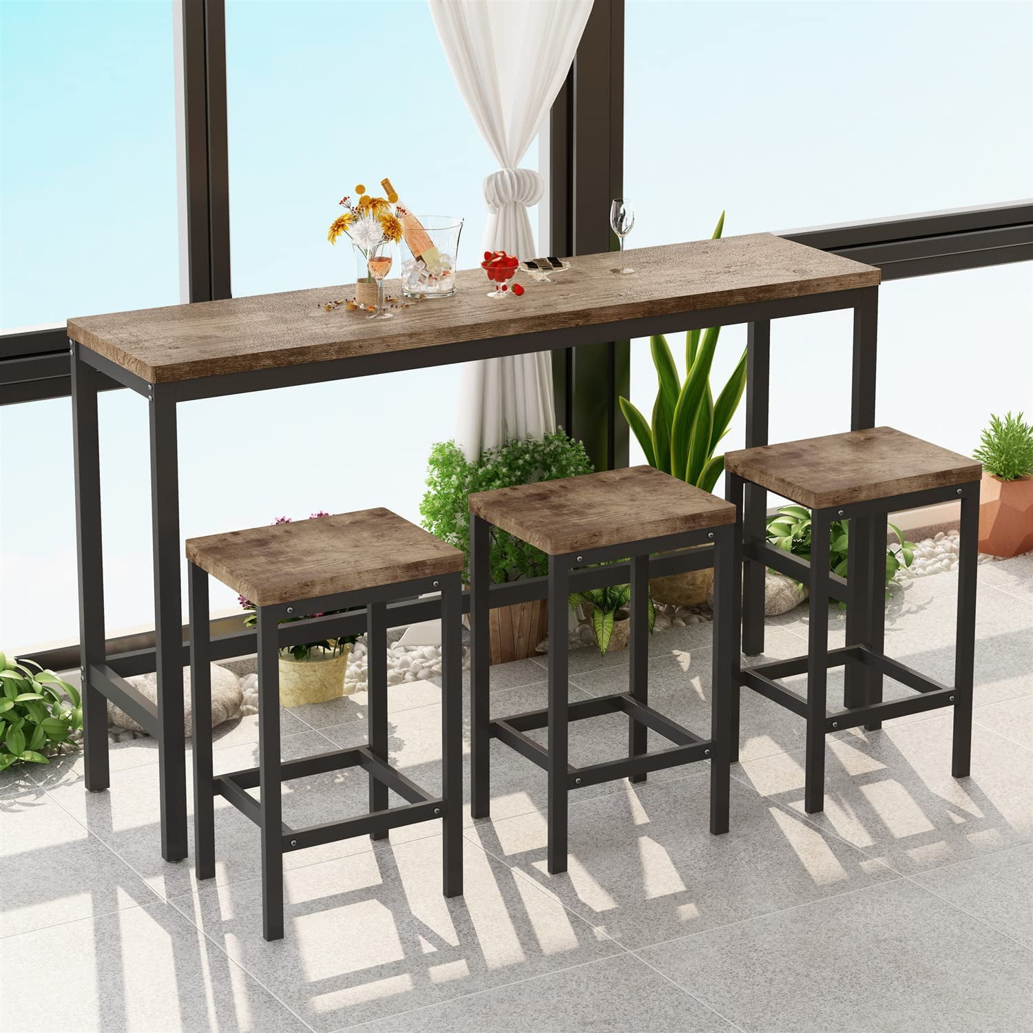 Merax 4-Piece Counter Height Extra Long Dining Table Set with 3 Stools ...
