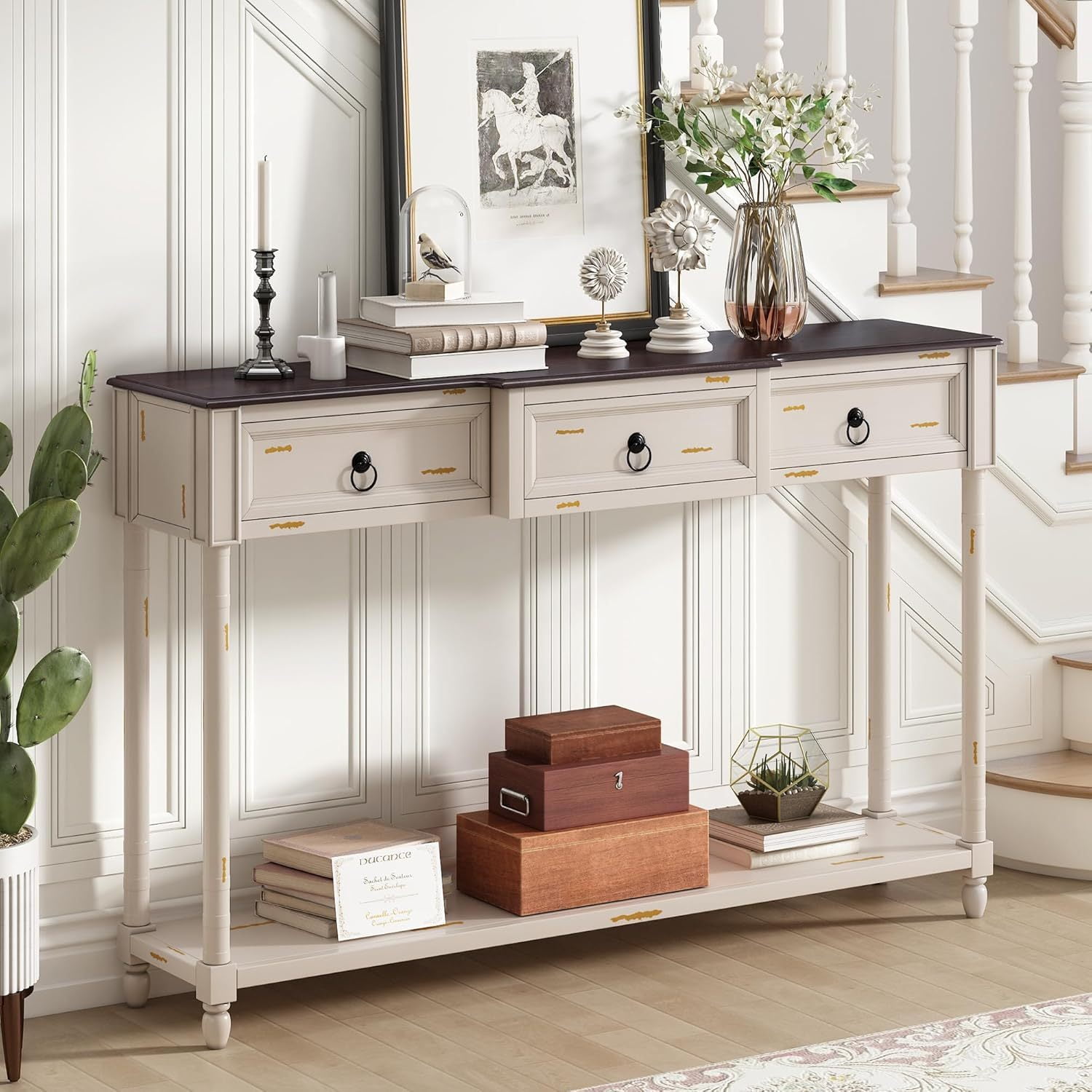 Merax Long Wood Console Table with 3 Drawers for Entryway, Sofa Table ...