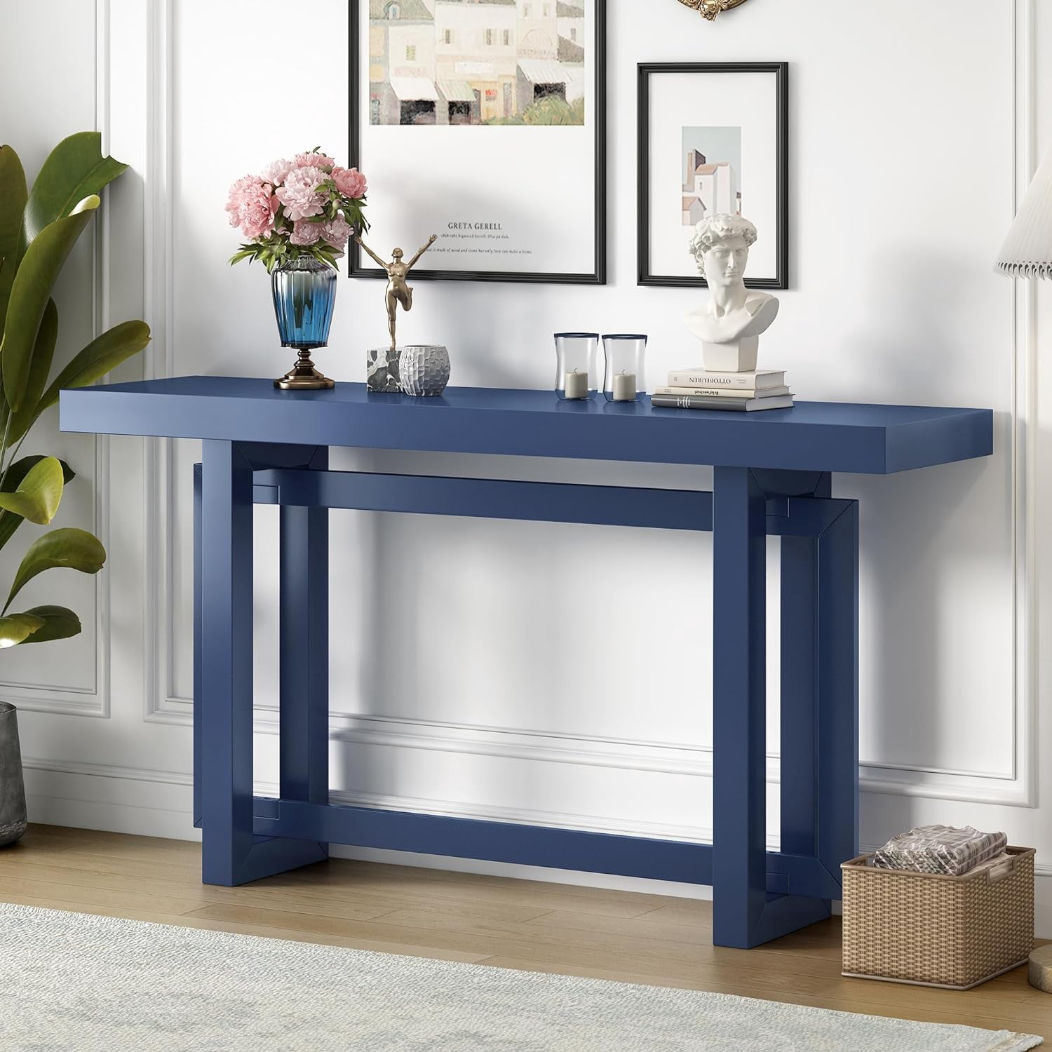 Merax Wood Entryway Console Table, Modern Line Frame with Industrial ...