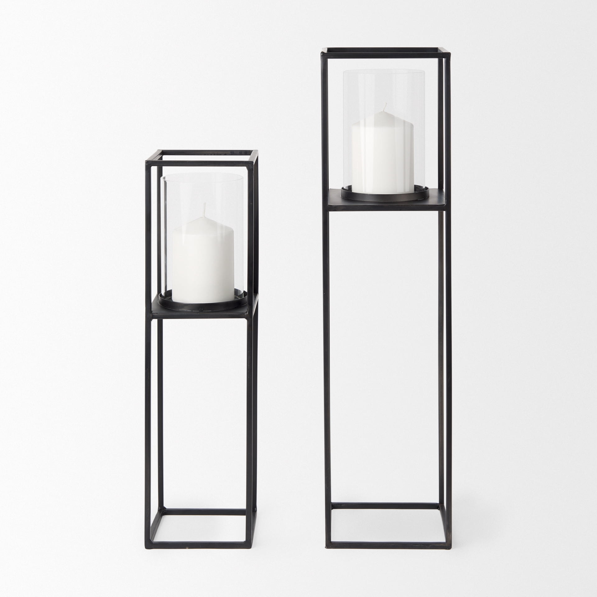 Mercana Cindy Matte Black Metal Glass Pillar Tabletop Candle Holders in ...