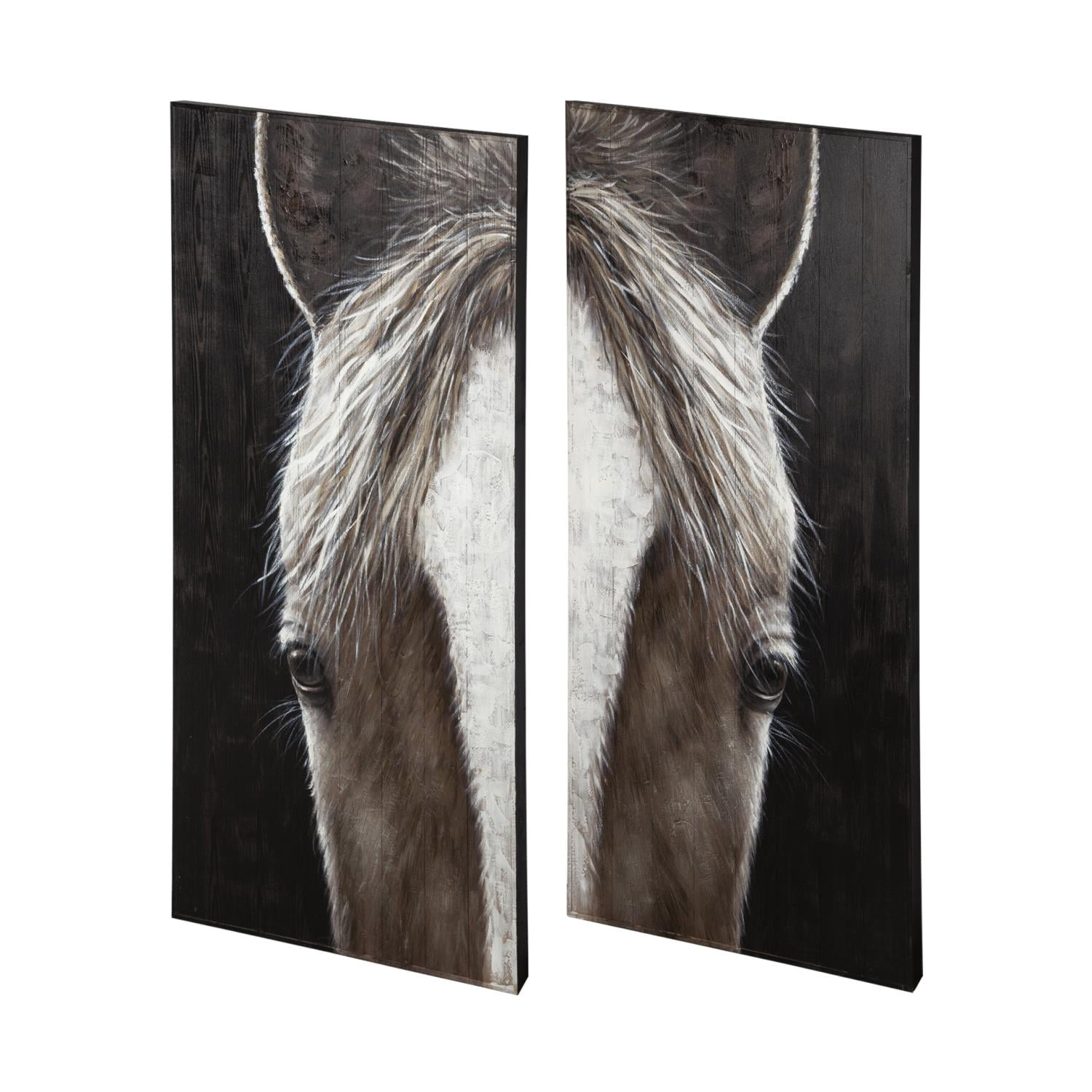 Mercana Equus Diptych 60X60 Horse On Wood Oil Painting in Brown ...