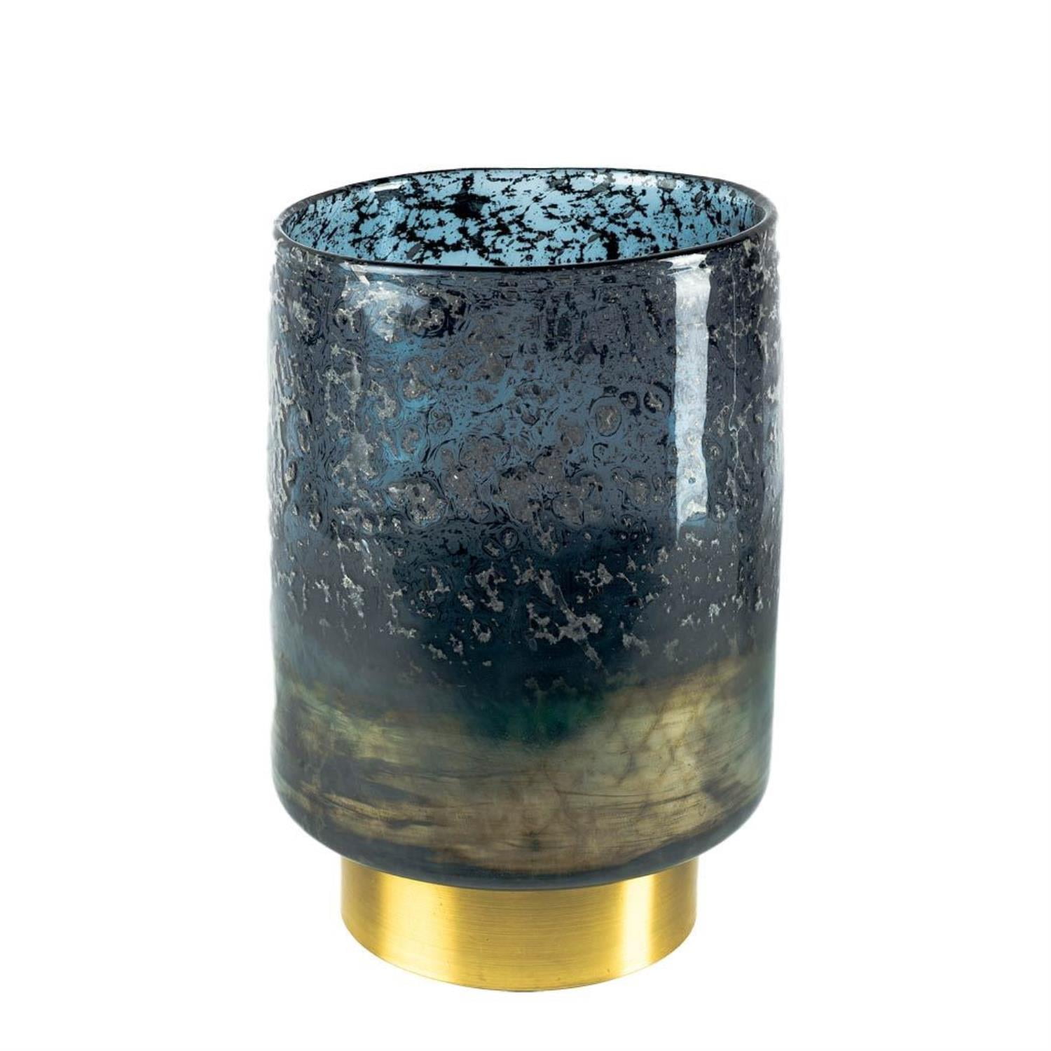Mercana Furniture Caspian II Short Blue Glass Antiqued Brass Bottom ...