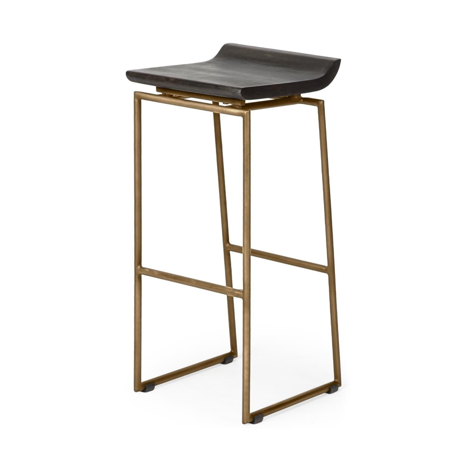 Mercana Givens 30.25" Seat Height Brown Wood Seat Gold Metal Base Stool ...