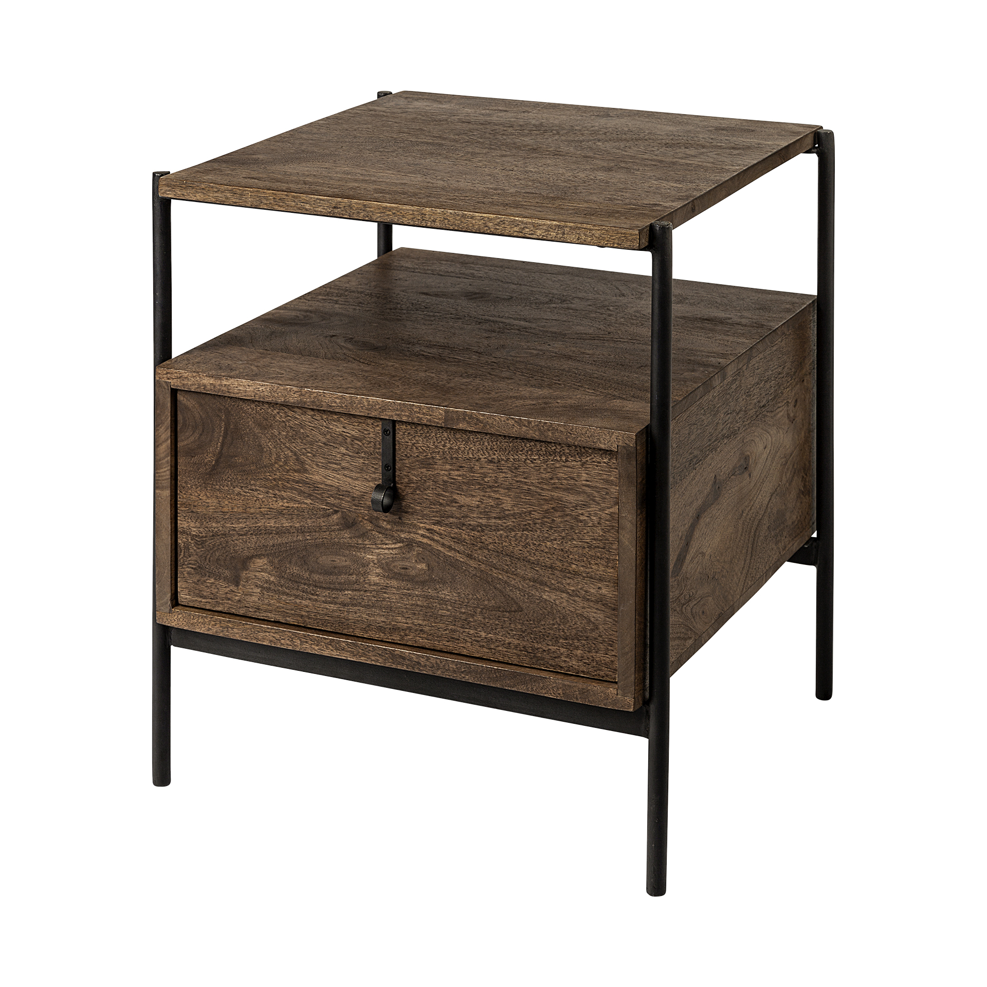 Mercana Glenn I Square Dark Brown Wood And Iron Black Frame Side Table ...