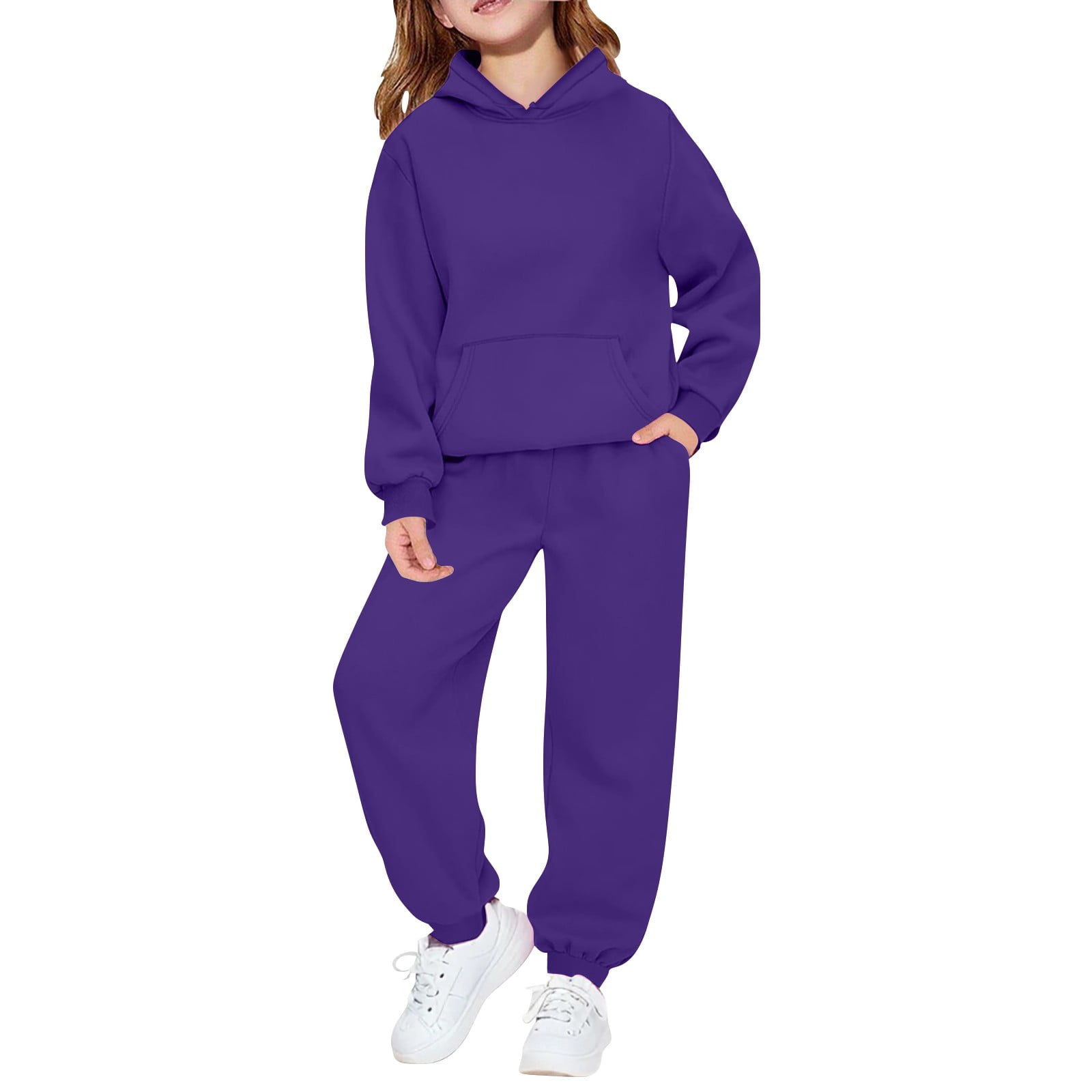 Mercatoo 2 Piece Sweatsuits for Teen Girls Plain Fle𝐞ce Hoodi𝐞s ...