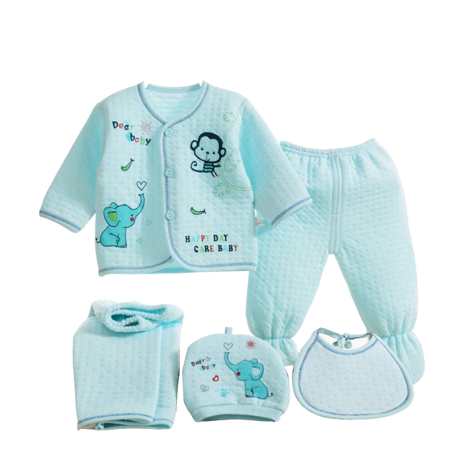 Mercatoo 5Pcs Baby Boy Girl 𝐂artoon Outfits (Jacket Tops+2 Pant +Hat ...