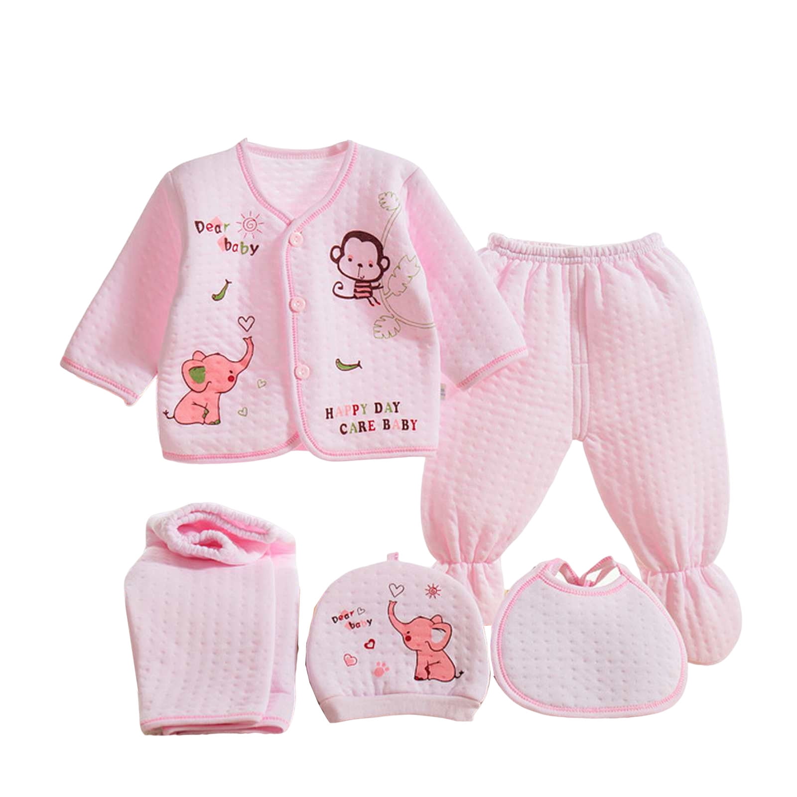 Mercatoo 5Pcs Baby Boy Girl 𝐂artoon Outfits (Jacket Tops+2 Pant +Hat ...