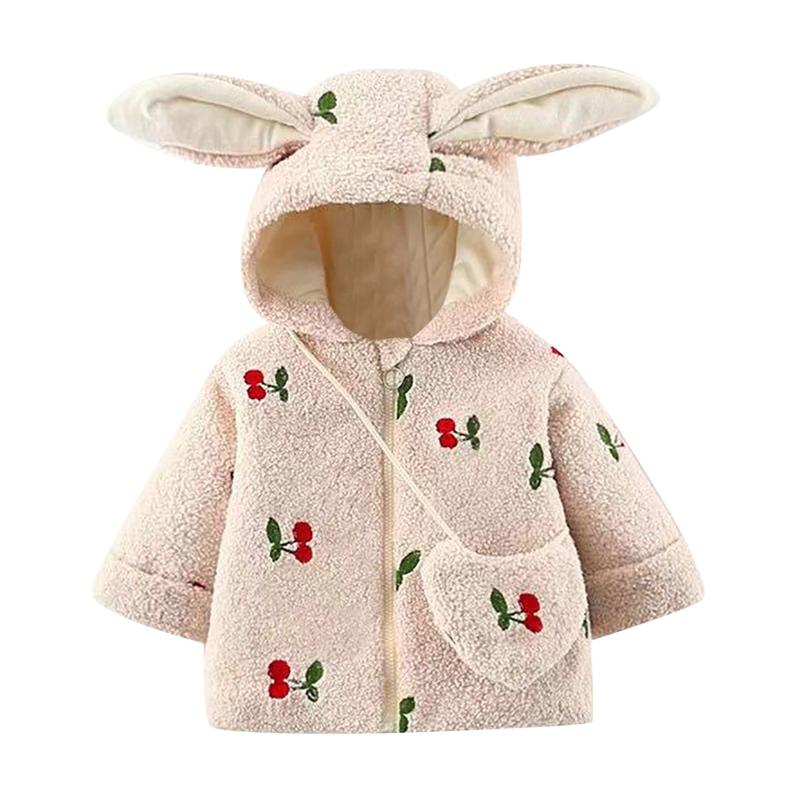 Mercatoo Baby Girls Fleece Hooded Jacket+Plush Bag Bunny Ear Zip Up ...