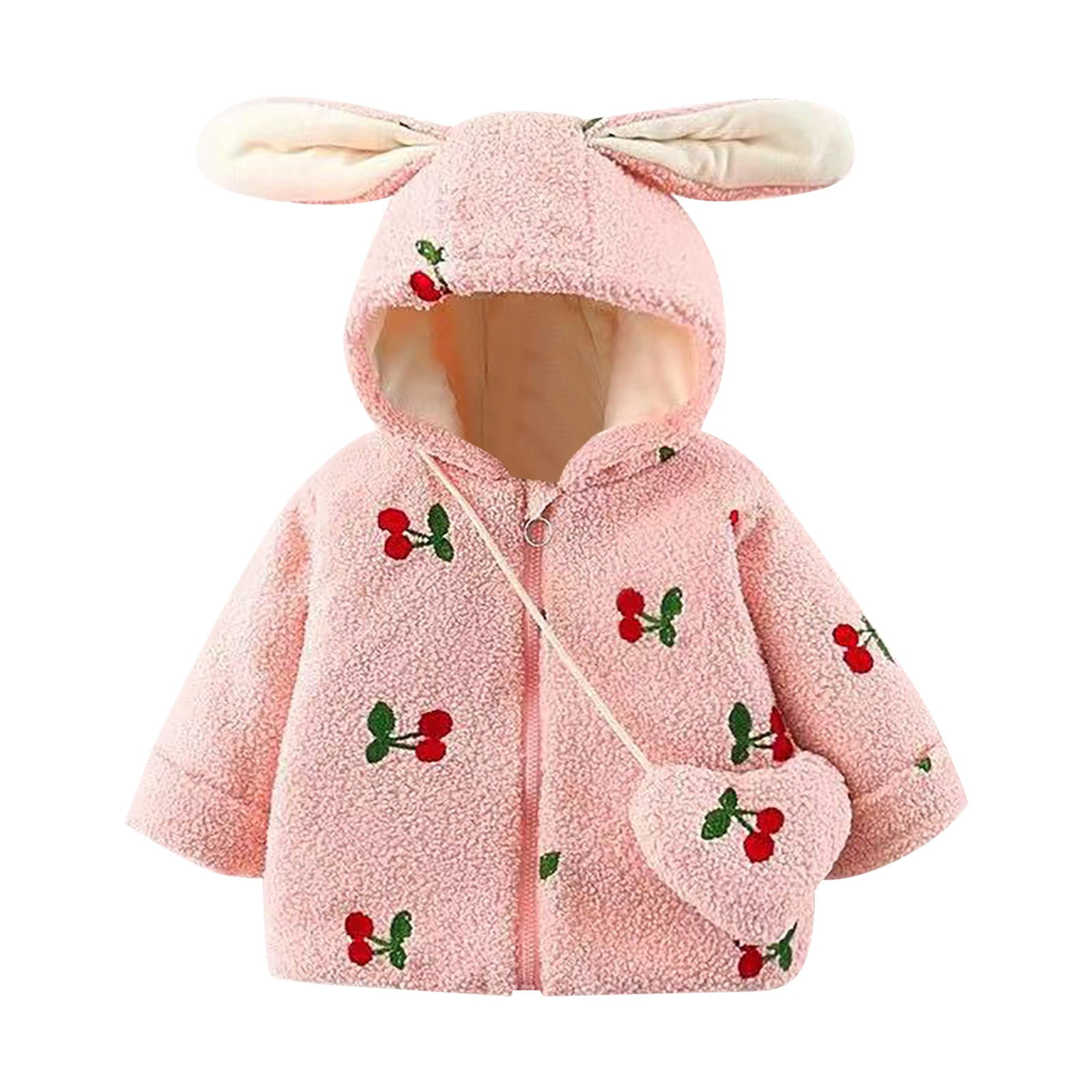 Mercatoo Baby Girls Fleece Hooded Jacket+Plush Bag Bunny Ear Zip Up ...