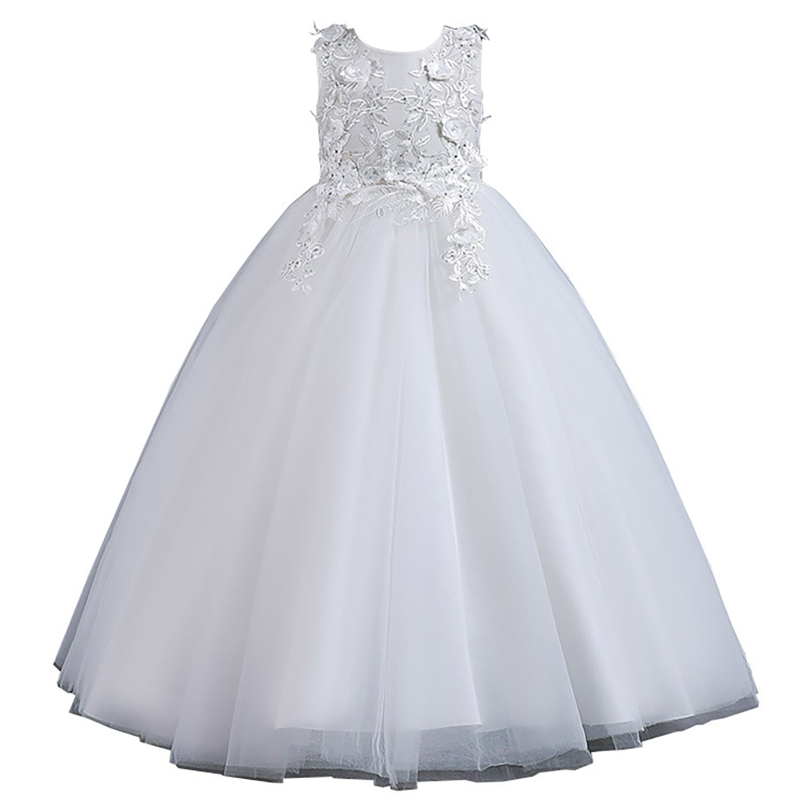Mercatoo Big Girl Flower Lace Princess Dresses Kids Wedding Tulle Long ...