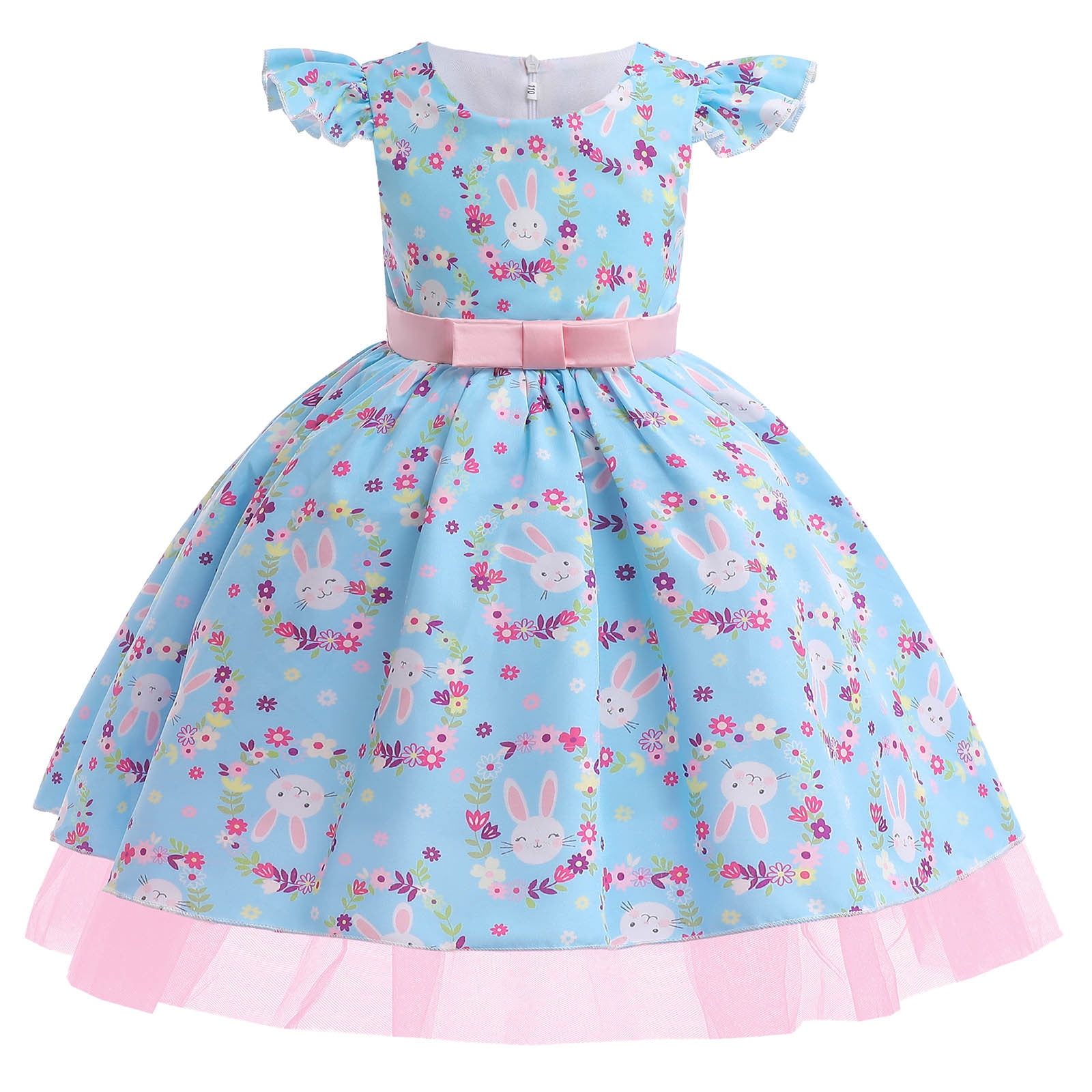 Mercatoo Flower Girls Easter Dress Fly Sleeve Princess 𝐑abbit 𝐂artoon ...