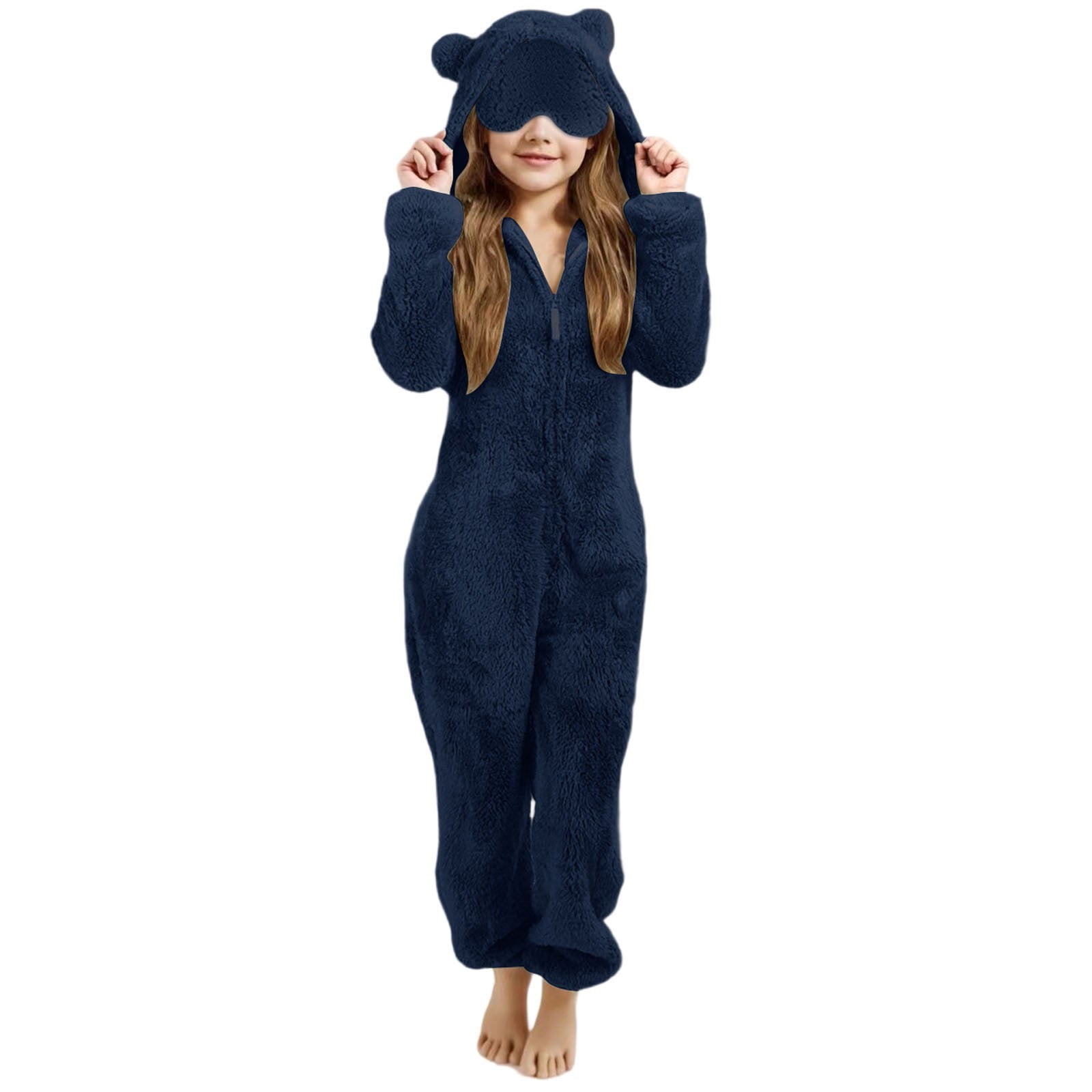 Mercatoo Girls Animal Onesi𝐞 Fleece 𝐁ear Hooded Fuzzy Long Sleeve ...
