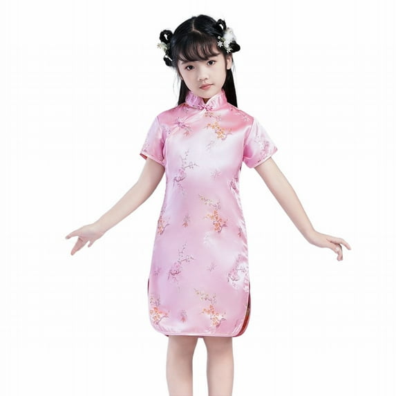 Mercatoo Girls Chinese Qipao Dress 𝐅loral Short Sleeve Slim Fit ...