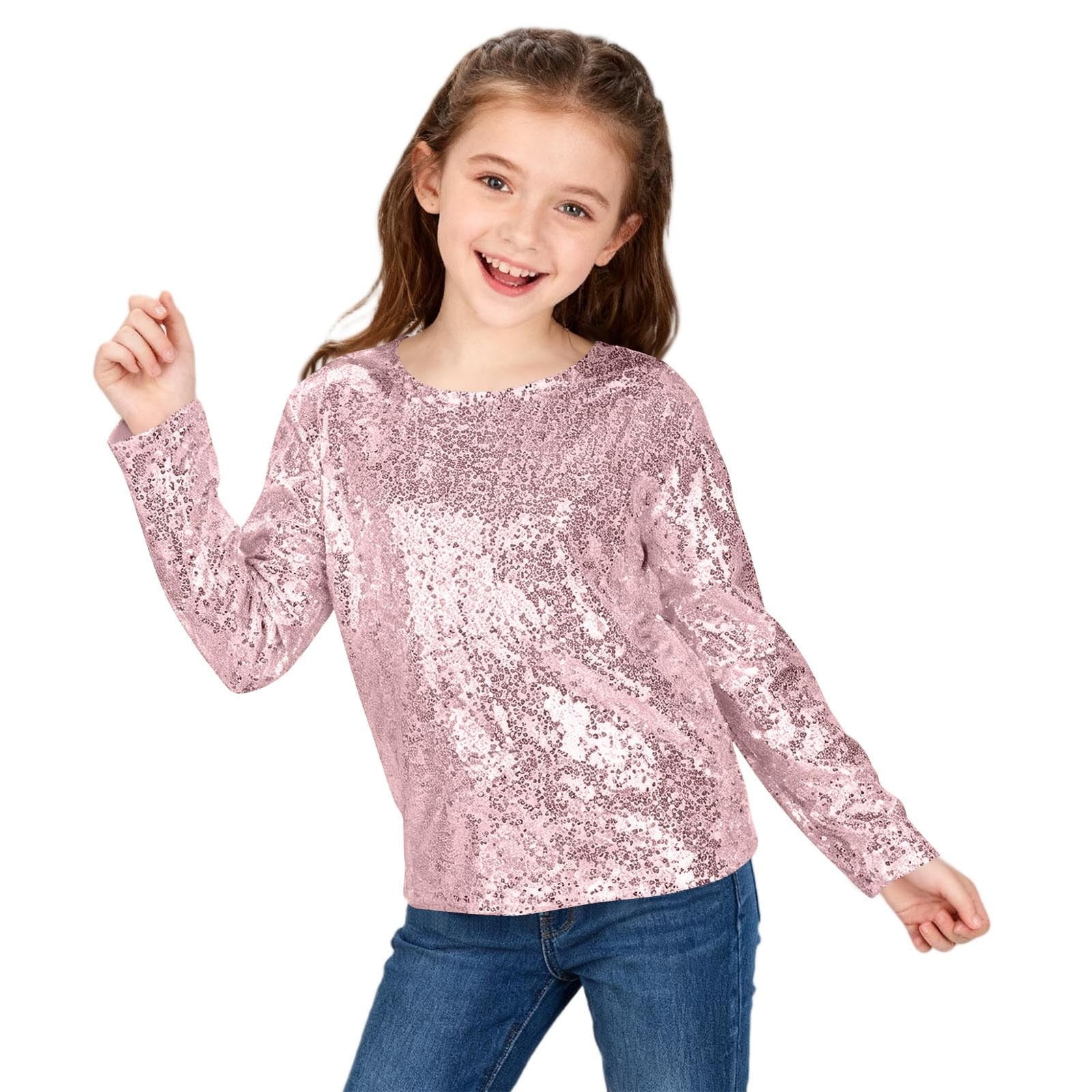 Mercatoo Girls Sequin Sweatshirt Kids Sparkly Crewneck Long Sleeve ...