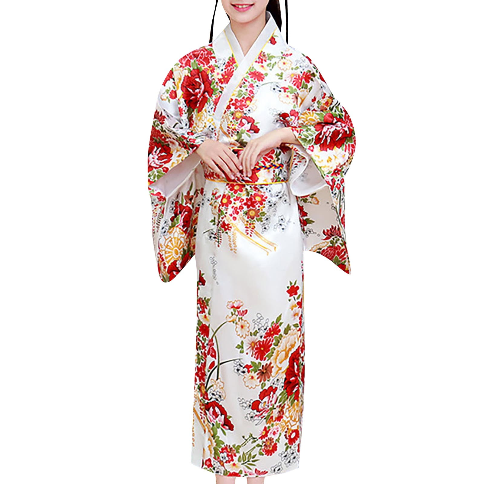 Mercatoo Girls Silky Satin Kimono Robe Japanese Traditional Dress Spa ...