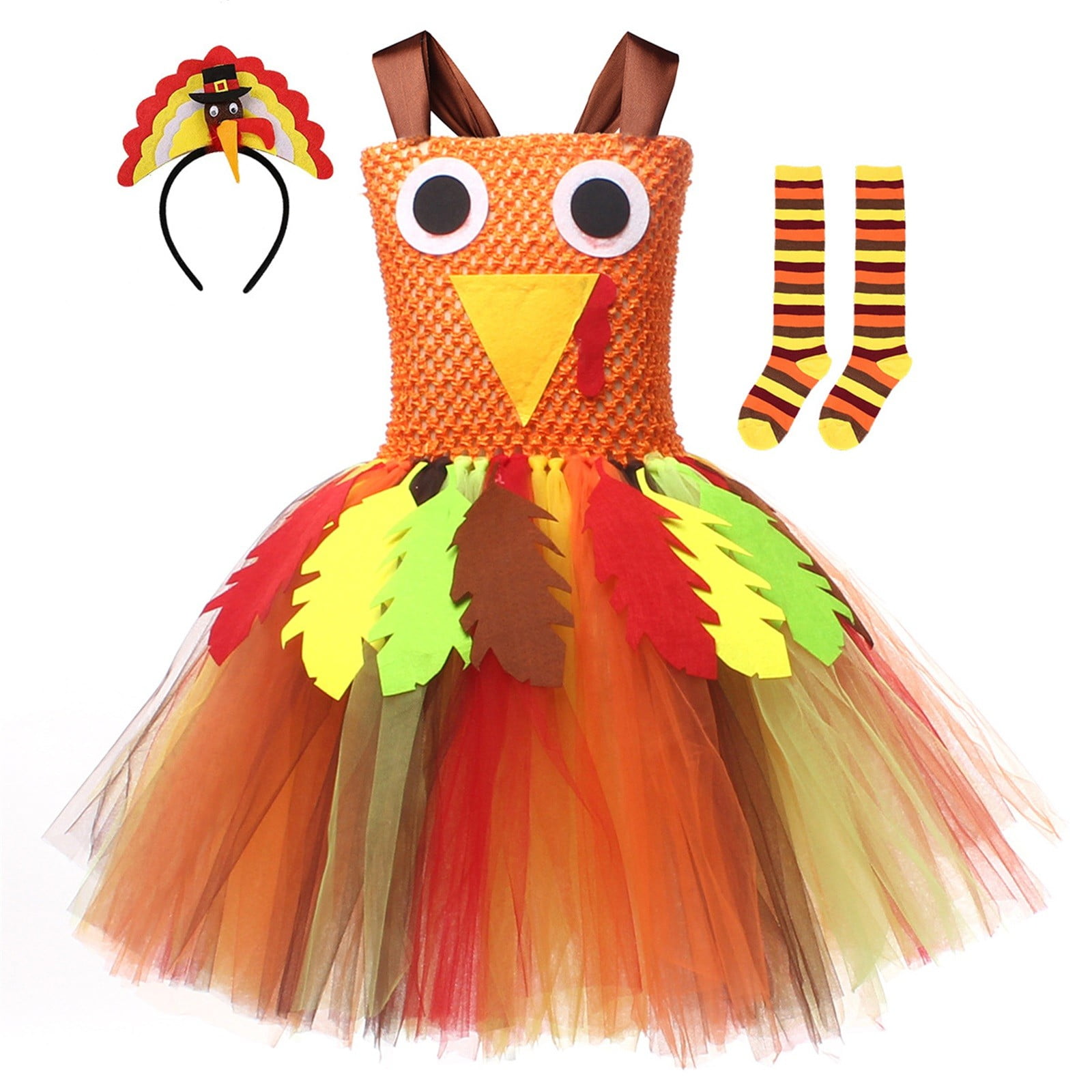 Mercatoo Girls Thanksgiving Turkey Puffy Dress Mesh Gown Cute Festival ...