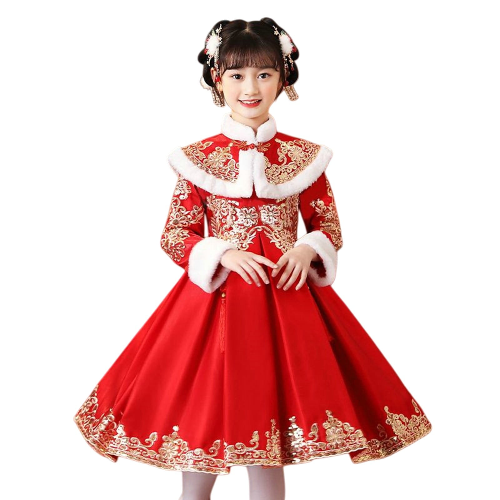 Mercatoo Girls 𝐓ang Suit Dress Chinese Traditional New Year Red Suit A ...