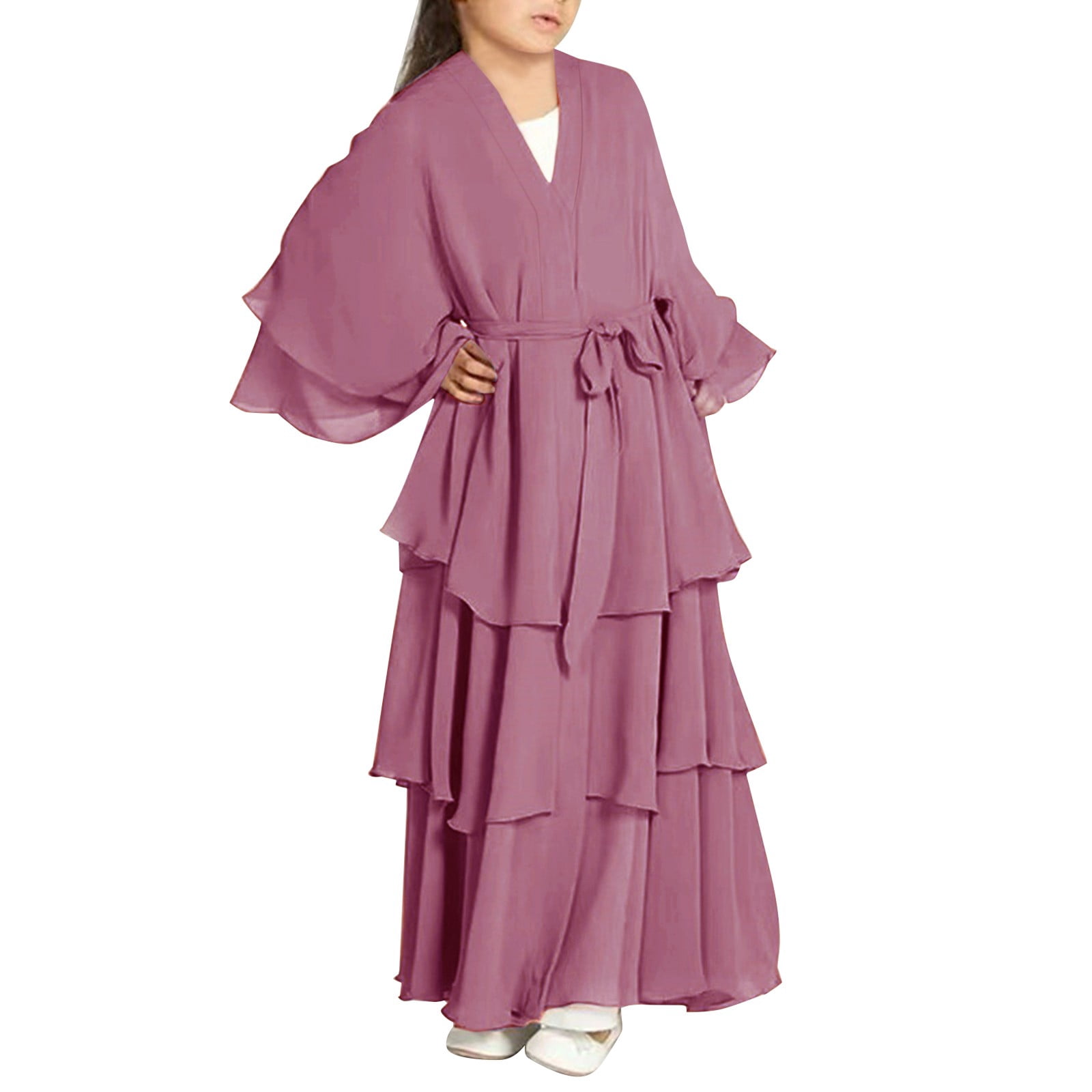 Mercatoo Girls 𝐌uslim Dress Open Front Cardigan Robe Three-layered ...