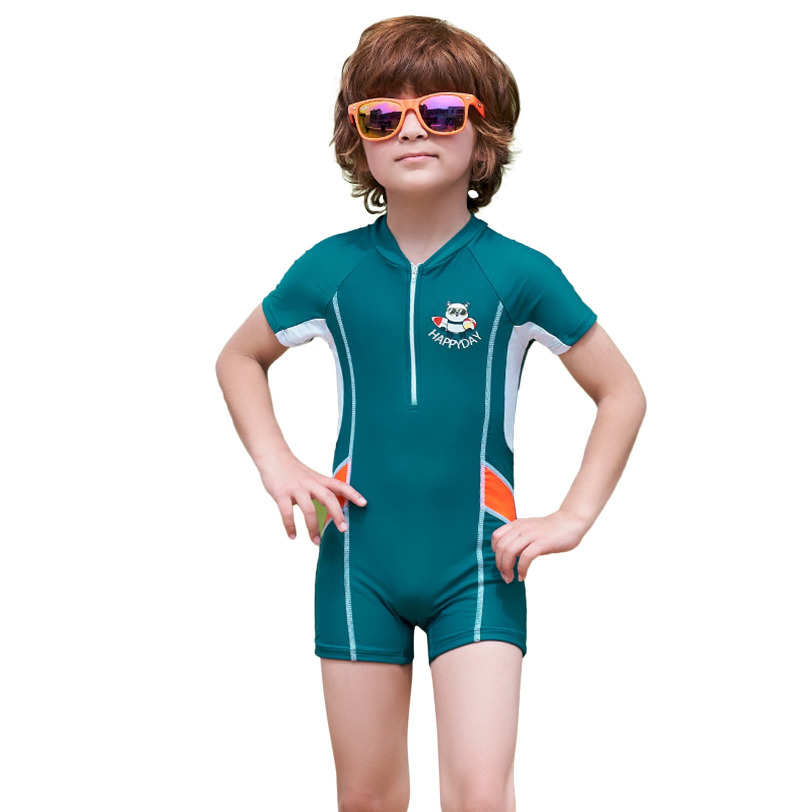 Mercatoo Kids Boys One 𝐏iece Rash Guard Swimsuits Short Sleeve Zipper ...