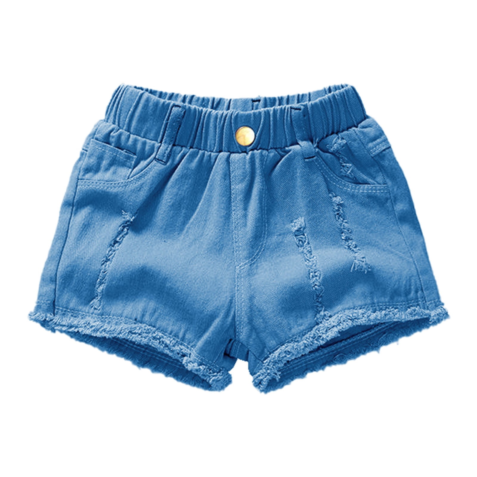 Mercatoo Kids Denim Shorts with Pocket Girls Solid Color High Waist ...