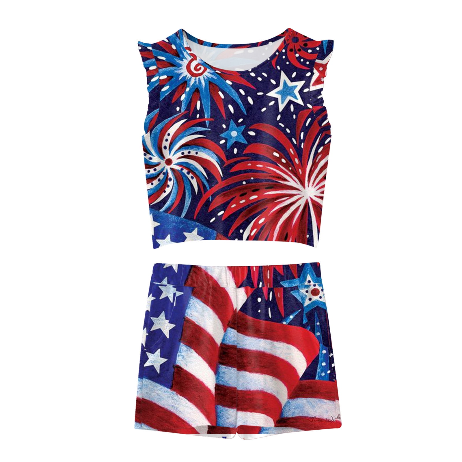 Mercatoo Kids Girls Clothes Set Prints Sleeveless Independence Day ...