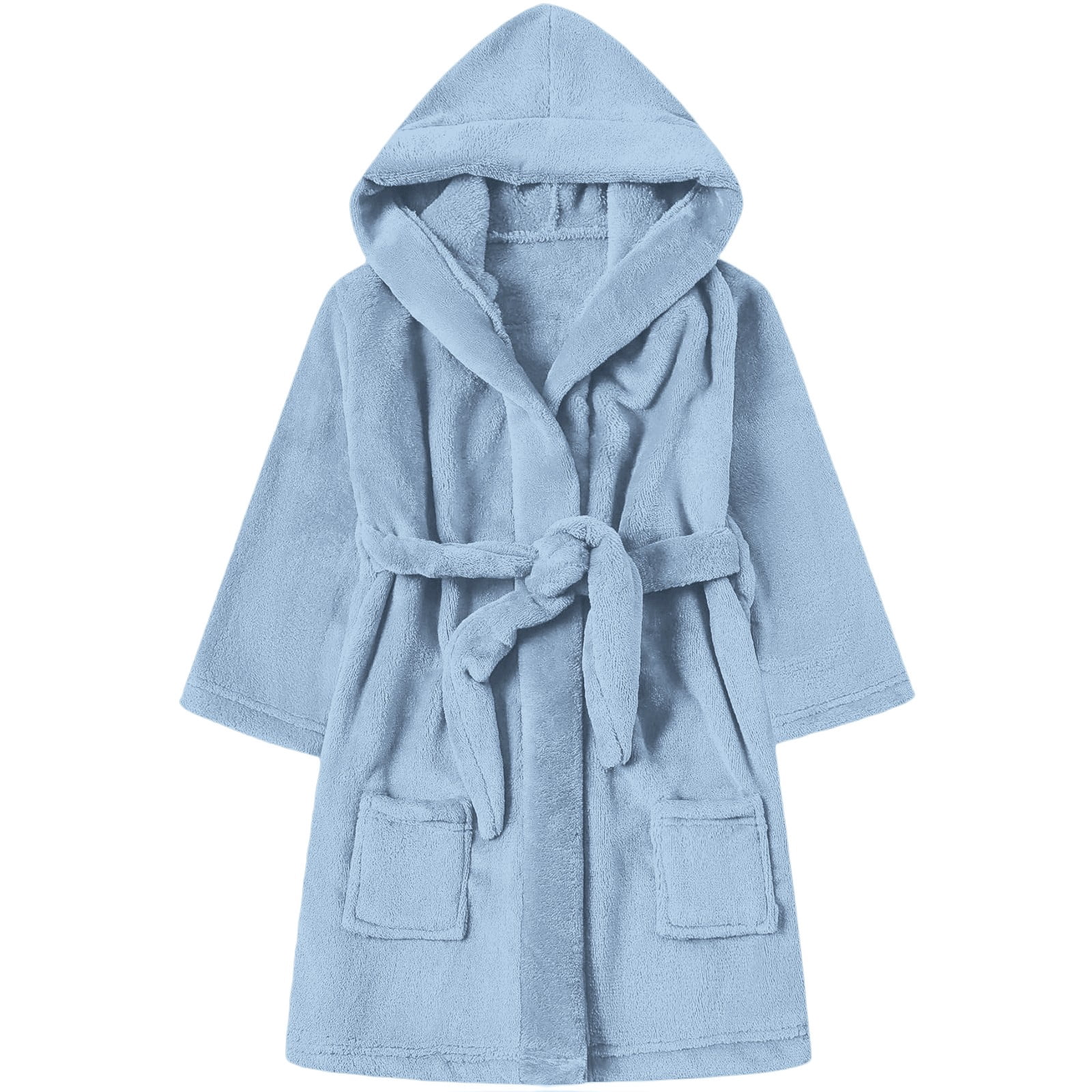 Mercatoo Kids Plush Soft Hooded Robe with Belt Plain Flannel Loungewear ...