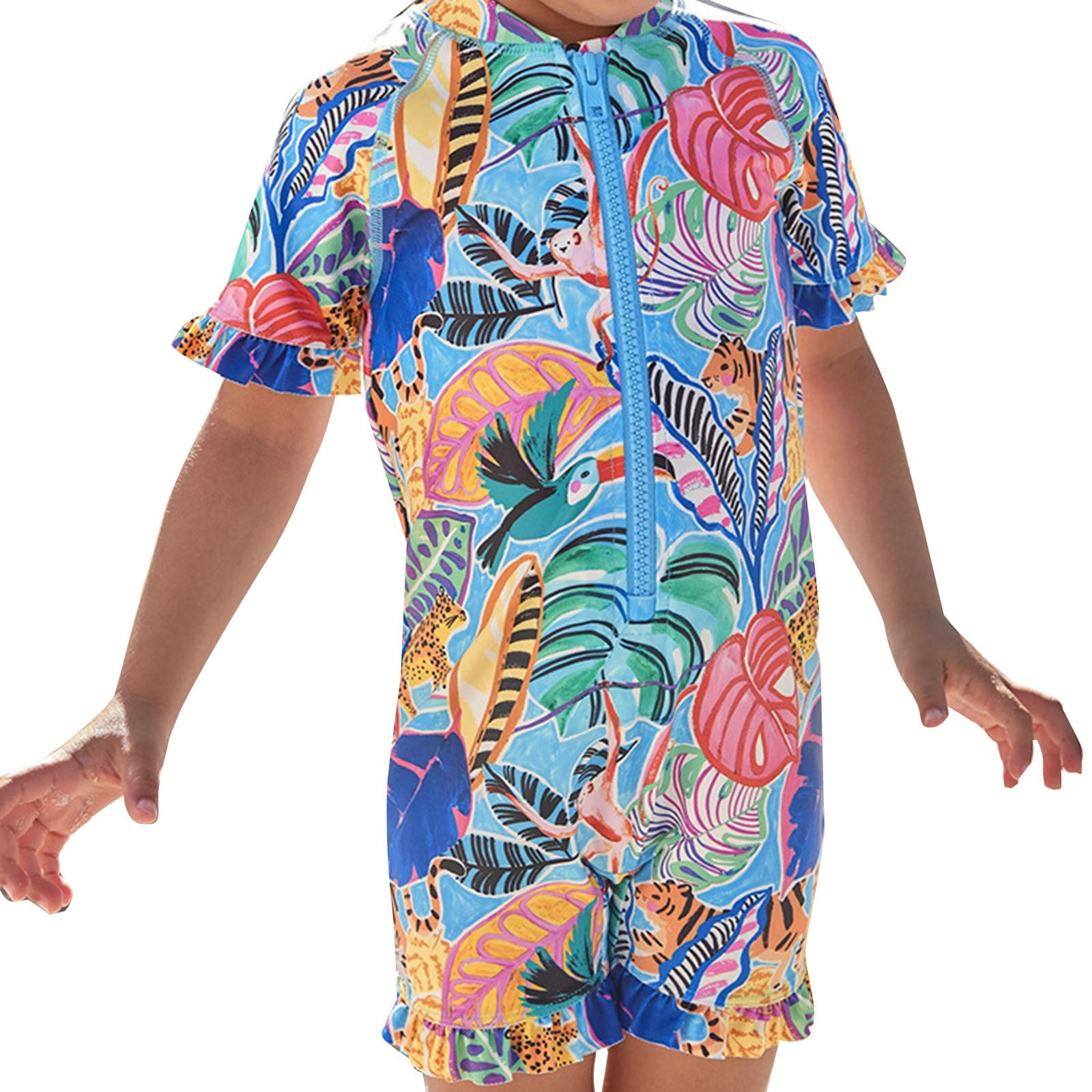 Mercatoo MercatooGirls 𝐎ne-𝐏iece Rash Guard Swimsuit Floral Short ...