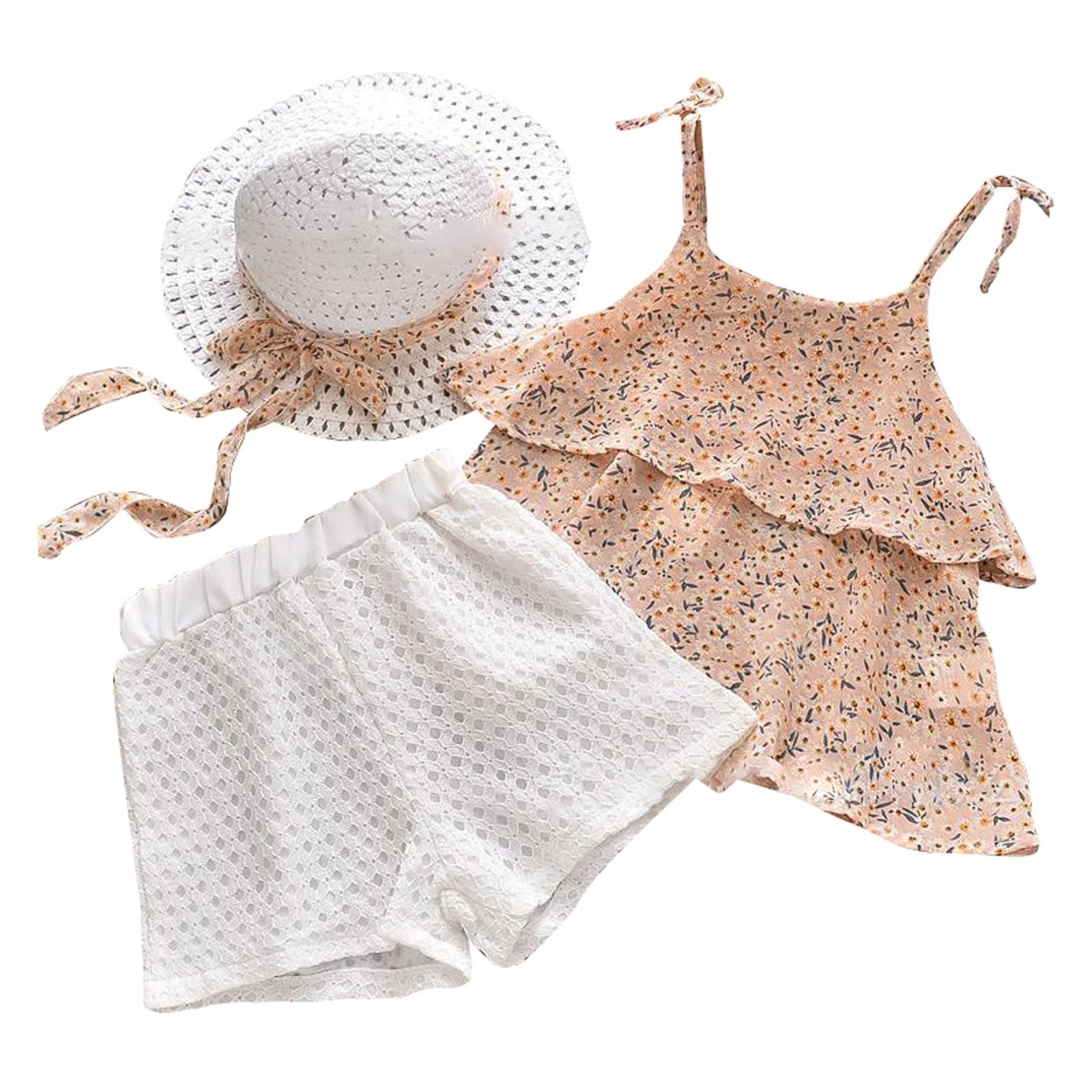 Mercatoo Toddler Baby Girls Summer Clothes Set Floral Sleeveless Ruffle ...