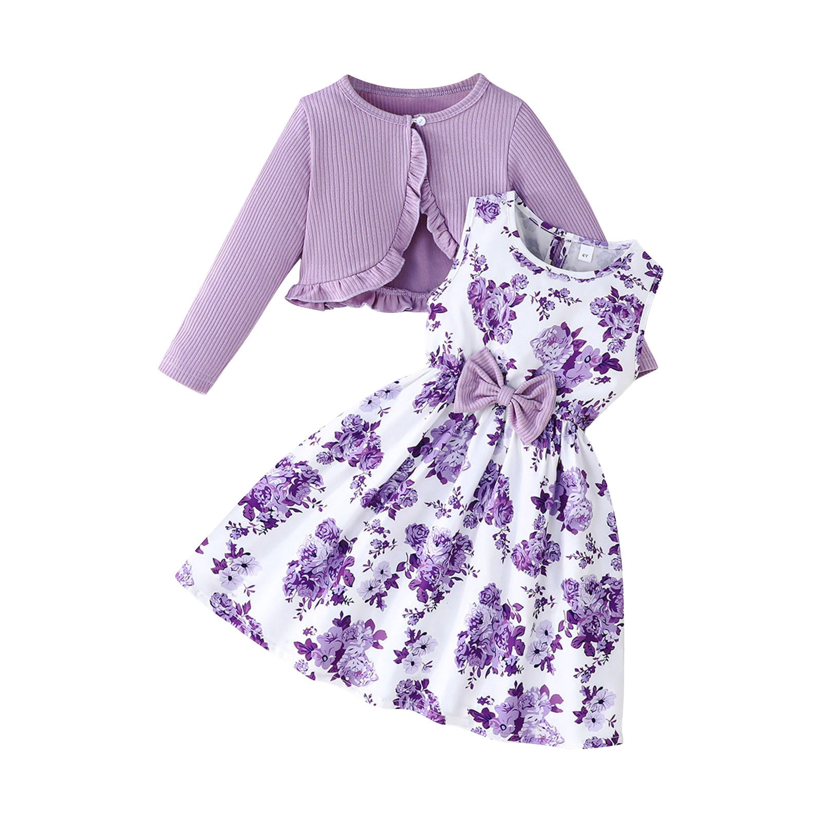 Mercatoo Toddler Girls Cardigan and Dress Sets 2pc Ribbed Knit Cropped ...